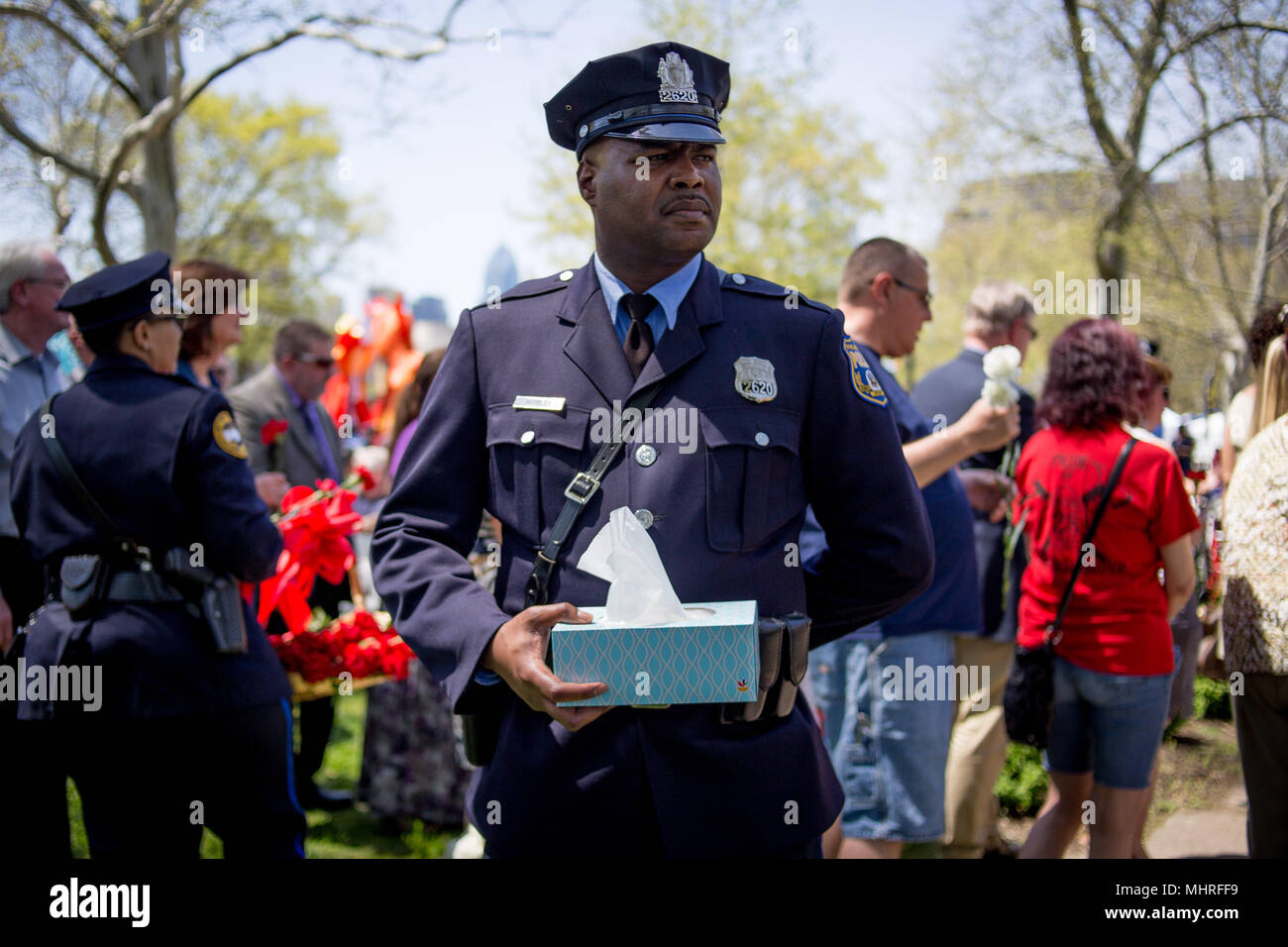 Philadelphia, USA. 2nd May 2018. Police, firefighters, friends and ...