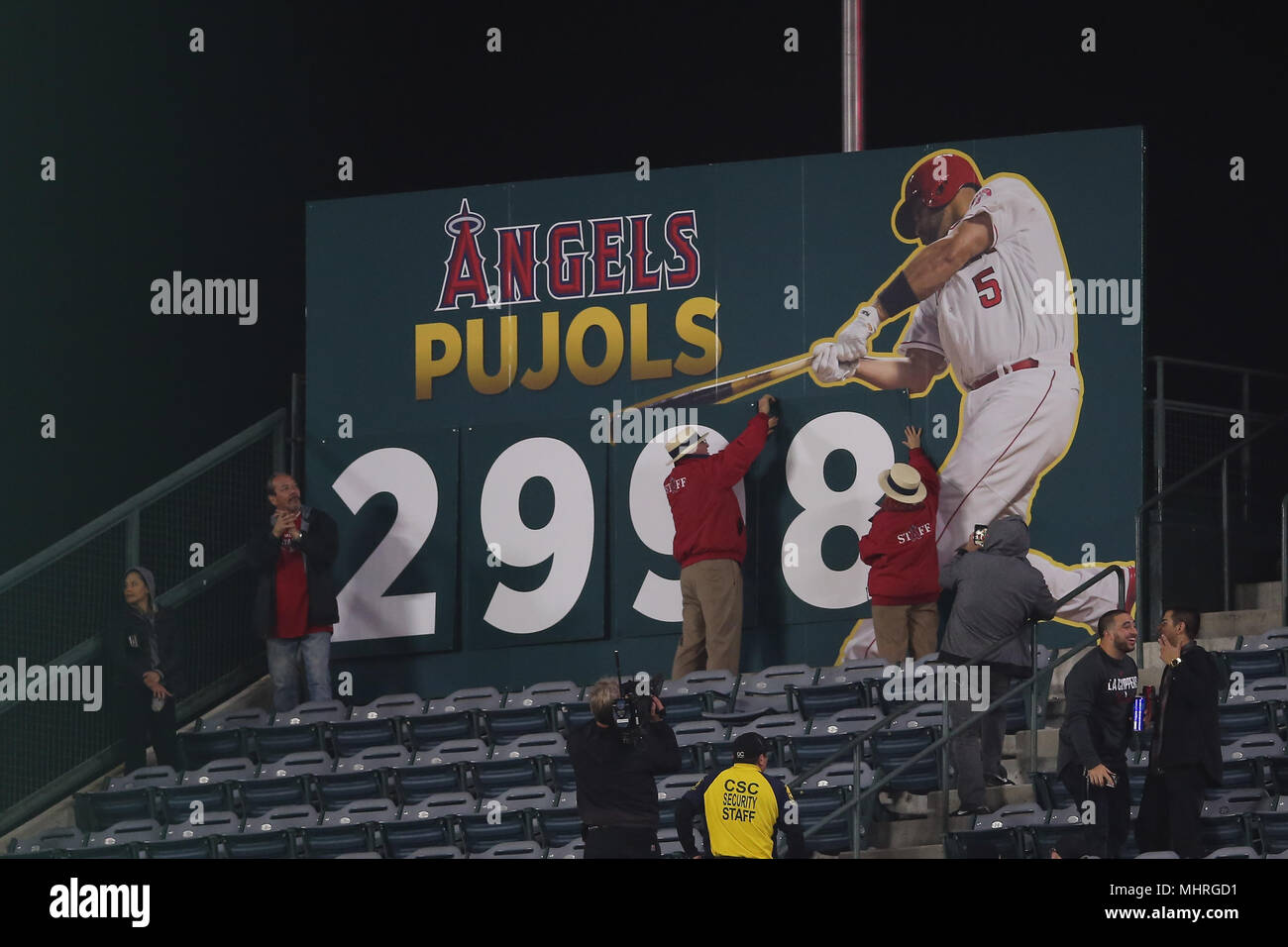 May 2, 2018: Angels workers change the 3000 hit count to 2998 after Los ...
