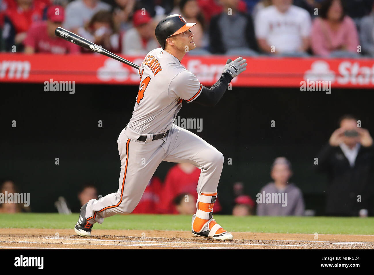May 2, 2018: Baltimore Orioles right fielder Craig Gentry (14) watches ...