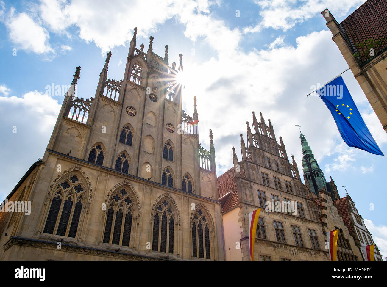26 April 2018, Germany, Muenster: The historical city hall in Muenster ...