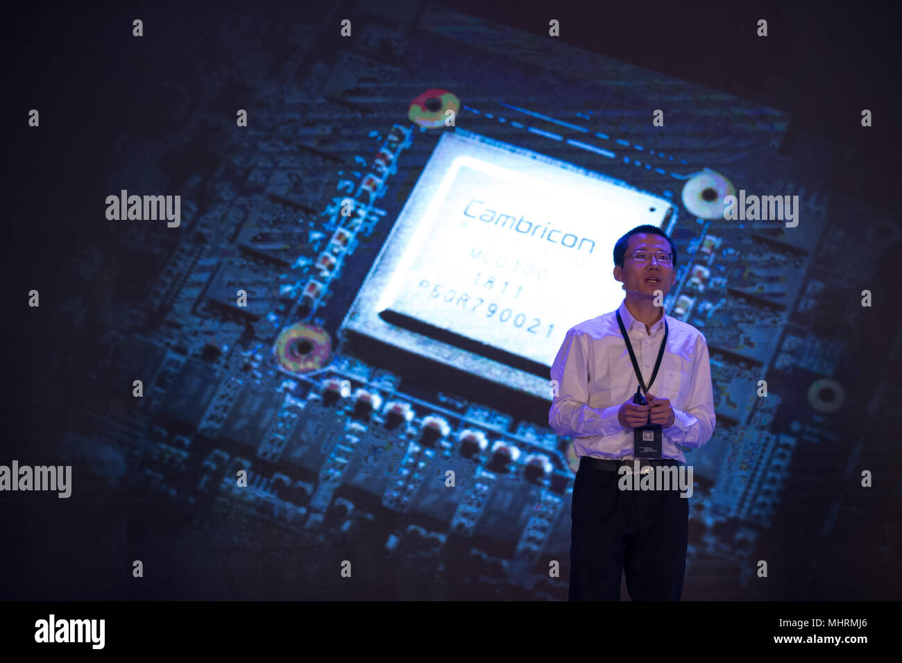 Shanghai, China. 3rd May, 2018. Cambricon Technology CEO Chen Tianshi ...