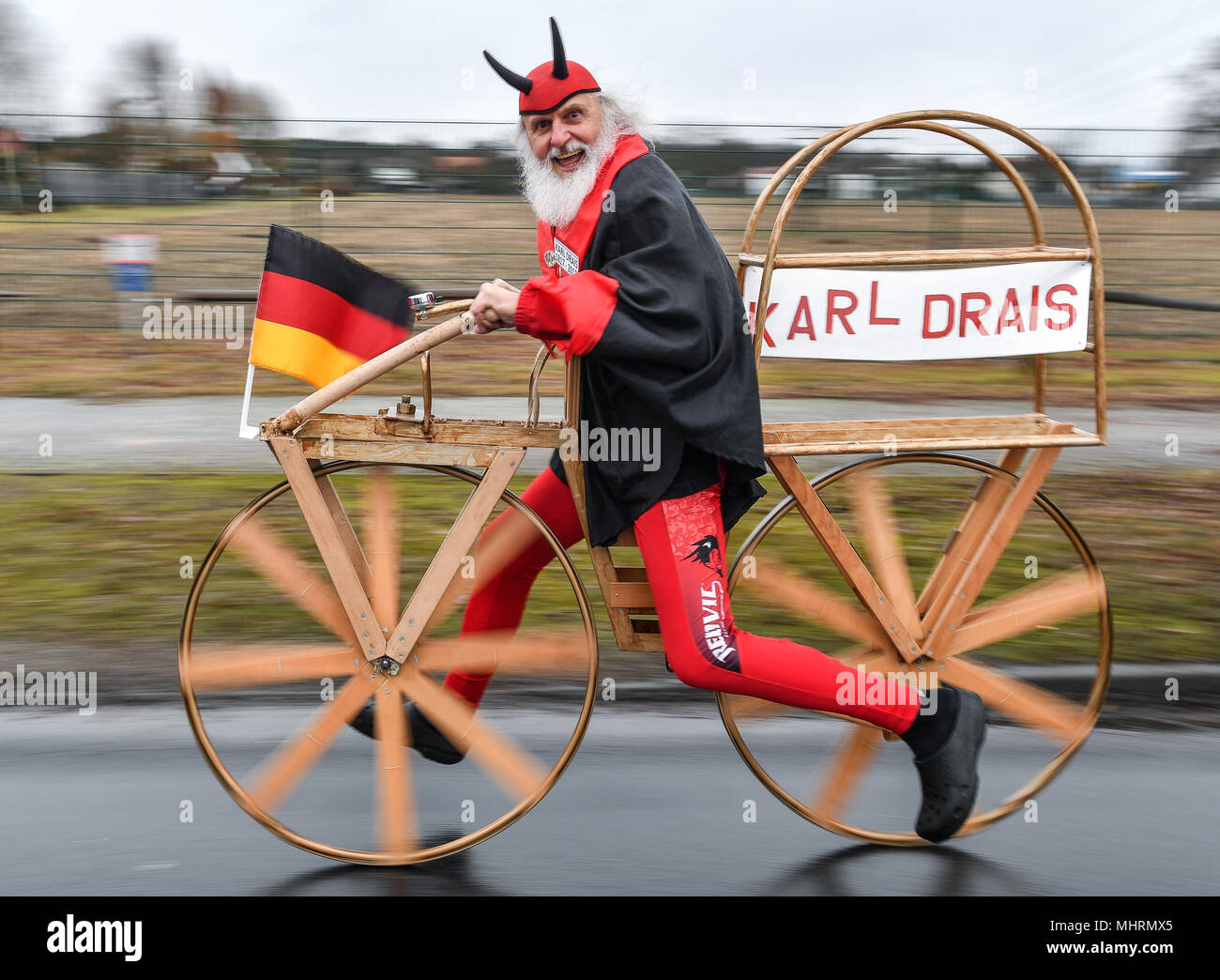 Bicycle designer Dieter «Didi» Senft rides on 24.02.2017 on a self-made ...