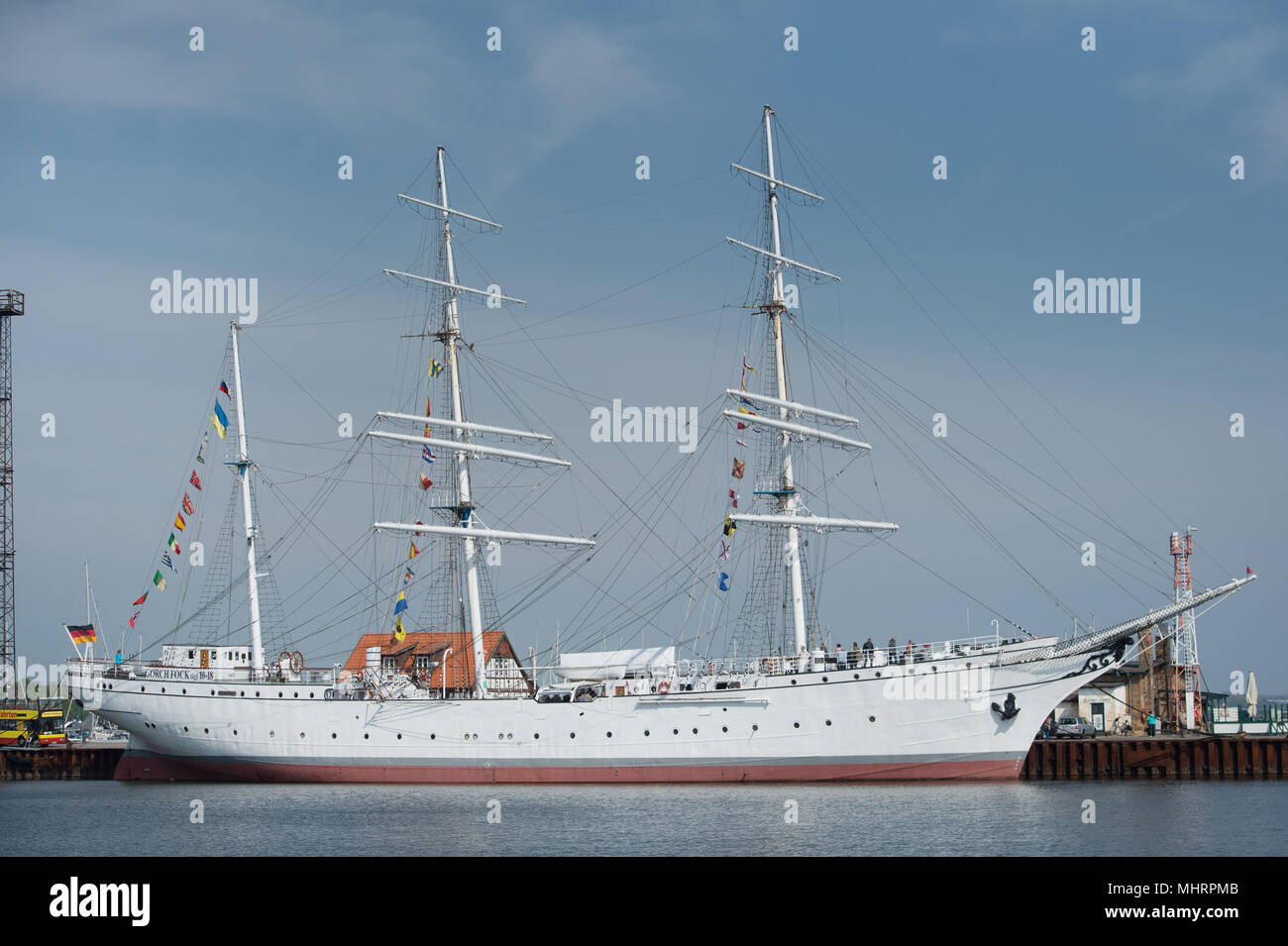 03 May 2018, Germany, Stralsund: The sailing ship 'Gorch Fock I' at the ...