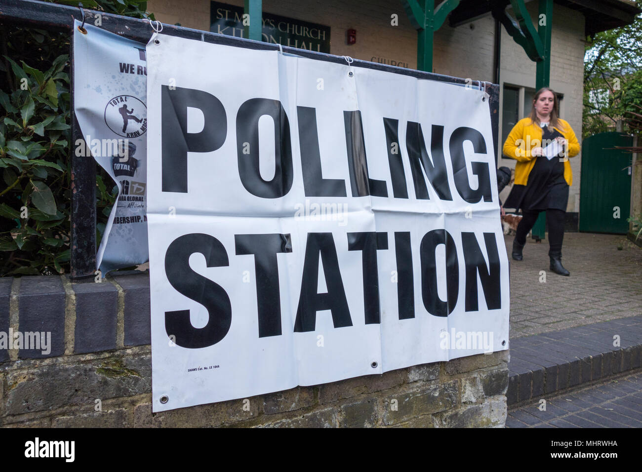 A local election polling station at Kitson Hall in Barnes, southwest ...