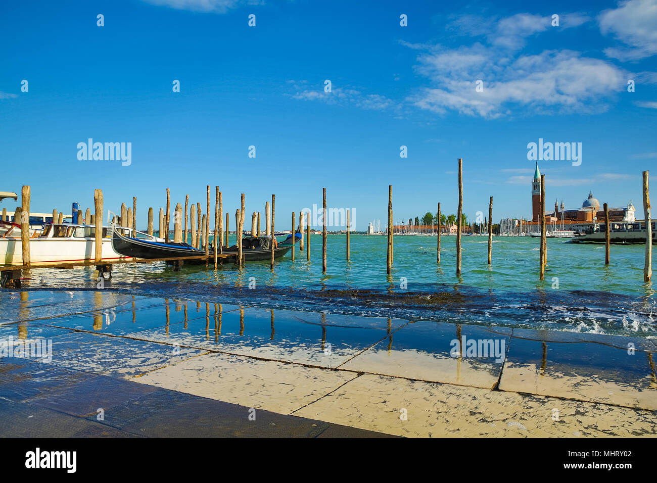 Landscape view of Adriatic Sea with boats and historic buildings in ...