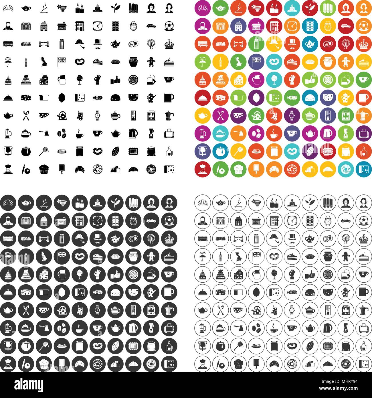 100 tea time food icons set vector variant Stock Vector Image & Art - Alamy