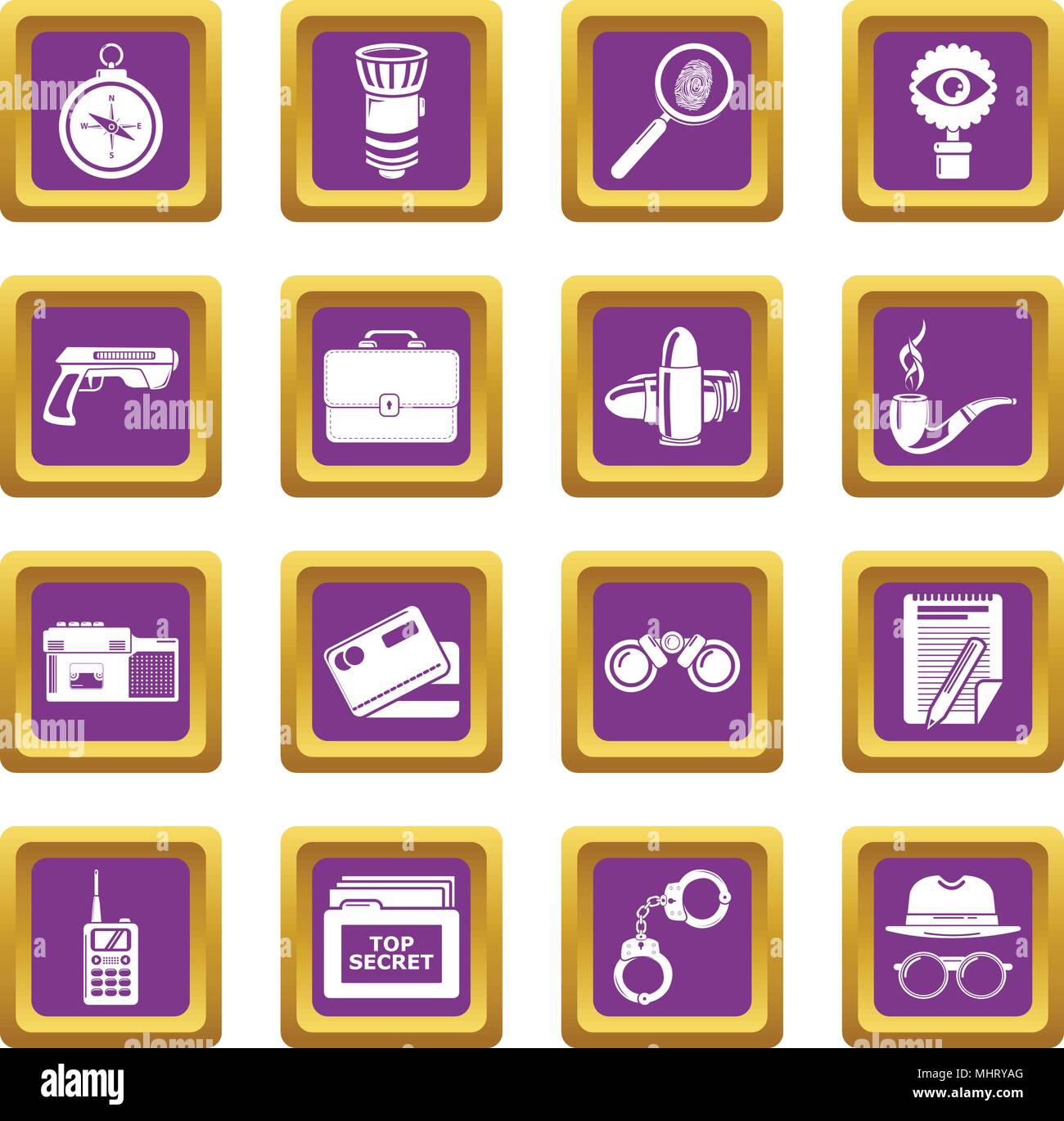 Spy icons set purple square vector Stock Vector Image & Art - Alamy
