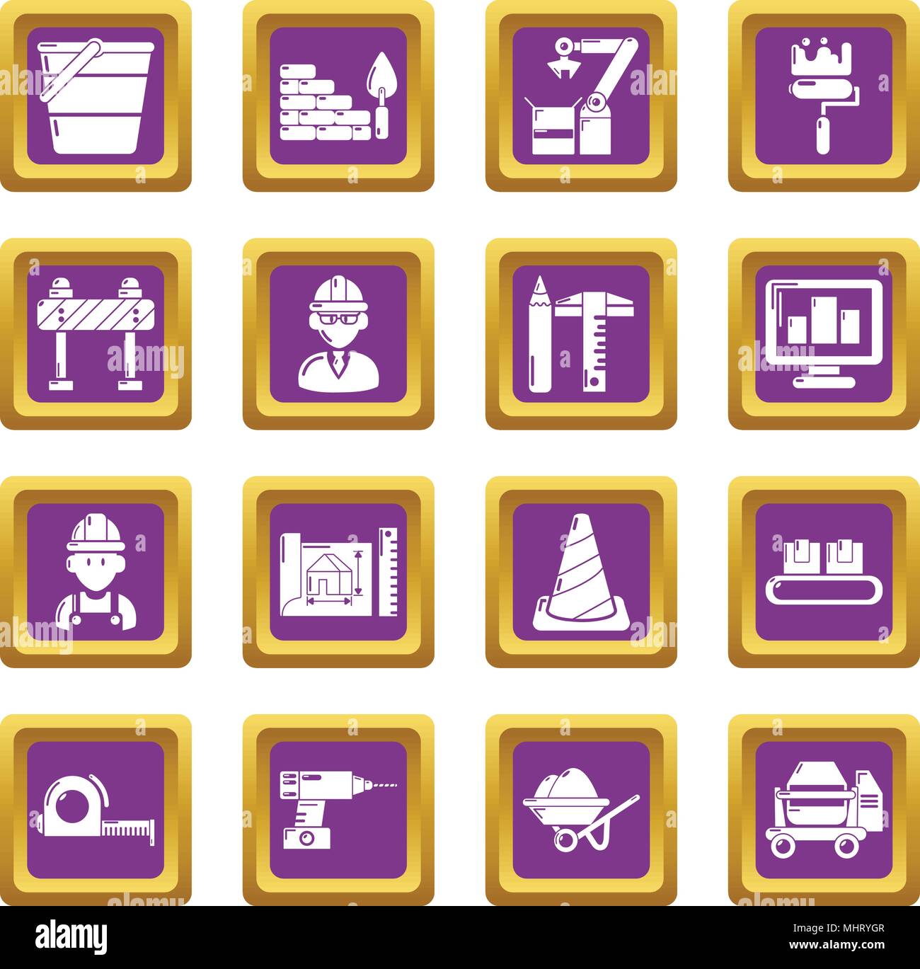 Building process icons set purple square vector Stock Vector Image ...