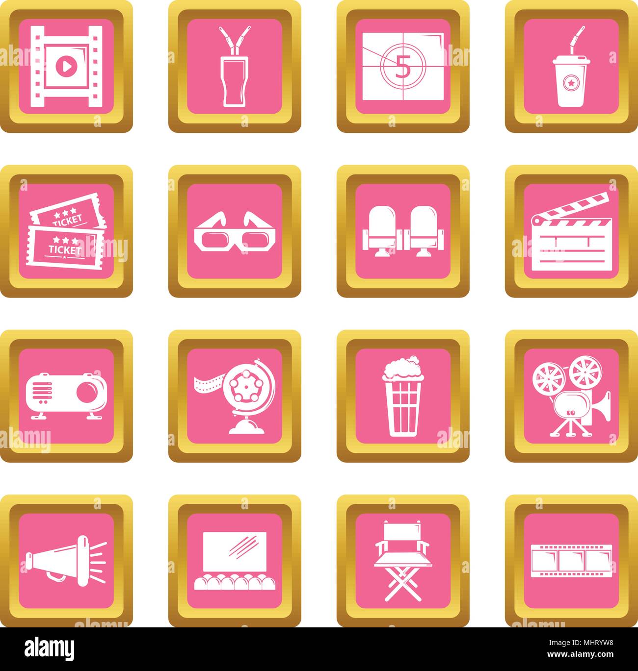 Cinema icons set pink square vector Stock Vector Image & Art - Alamy