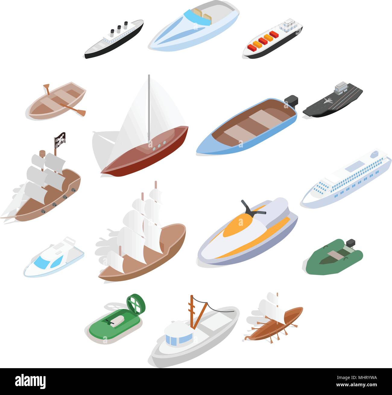 Ship and boat icons set, isometric 3d style Stock Vector Image & Art ...