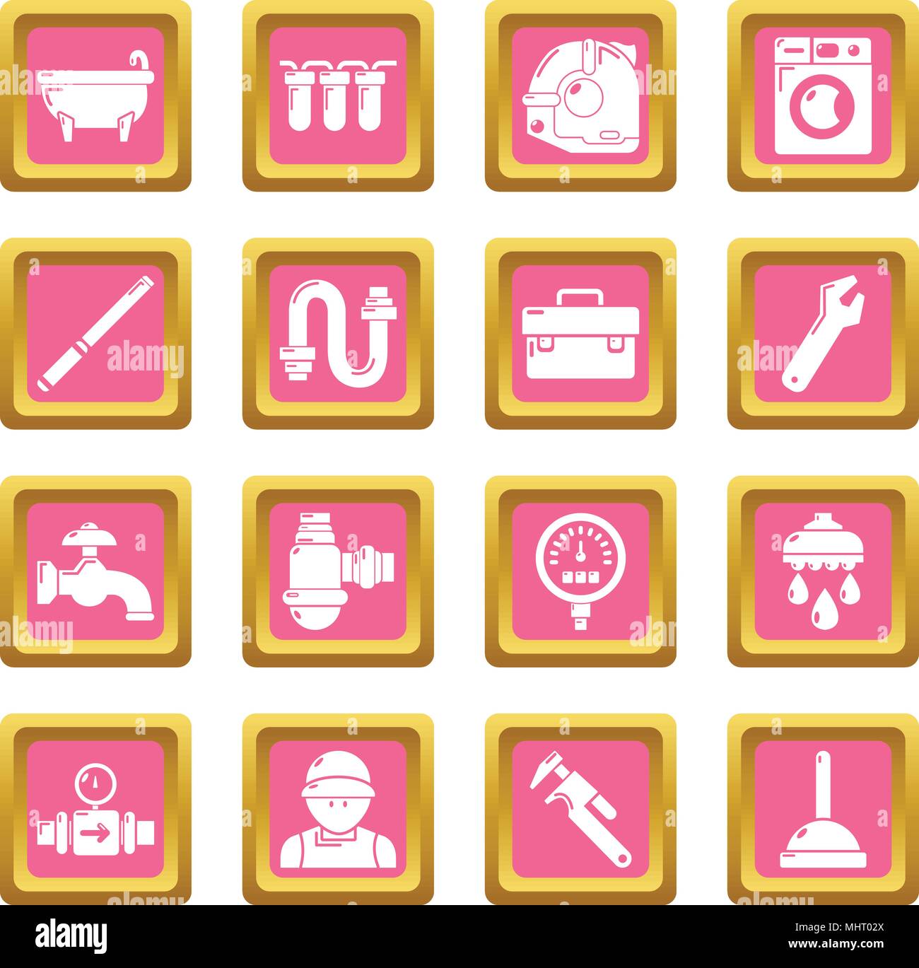Plumber symbols icons set pink square vector Stock Vector Image & Art ...