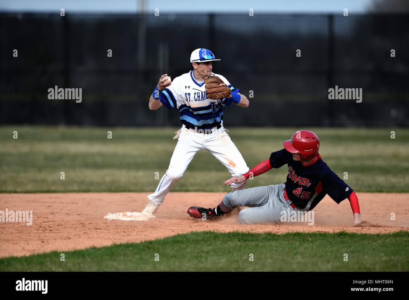 Second baseman after taking a throw from his pitcher to force out a ...