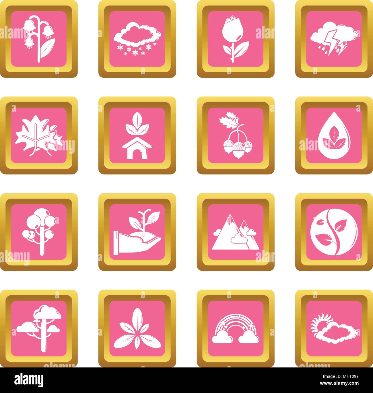 Nature icons set pink square vector Stock Vector Image & Art - Alamy