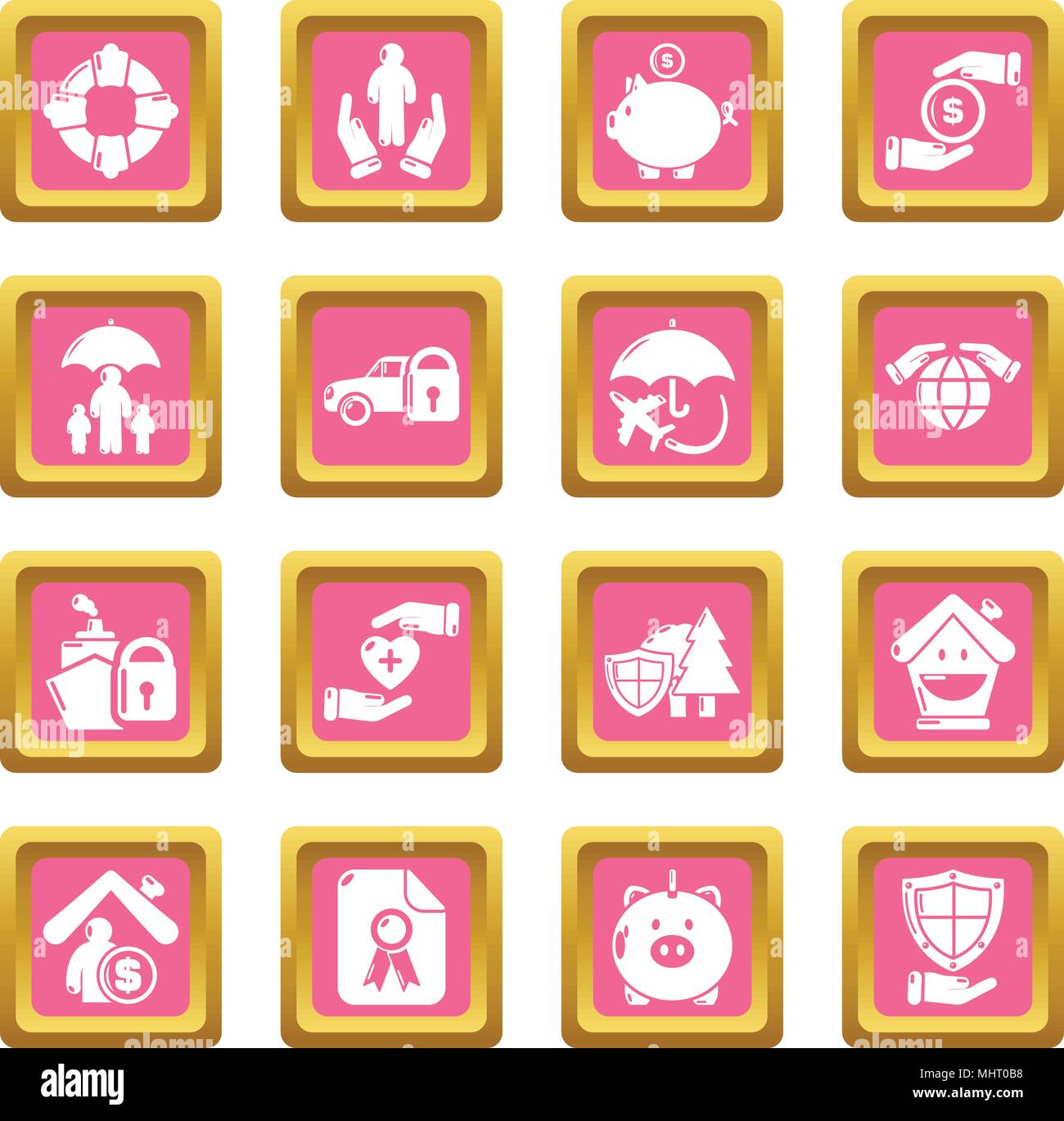 Insurance icons set pink square vector Stock Vector Image & Art - Alamy