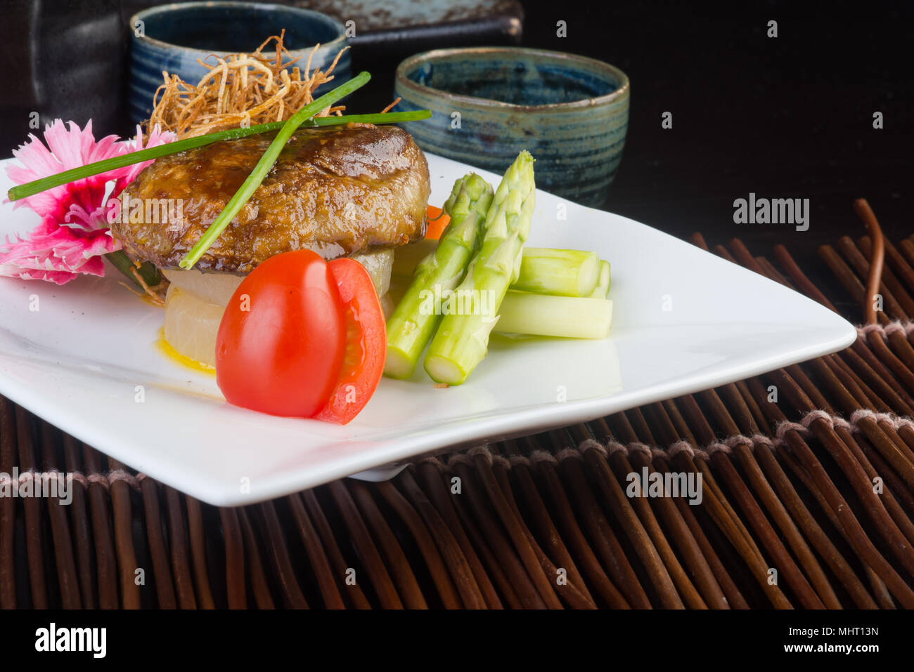 japanese cuisine. beef cube on background Stock Photo - Alamy