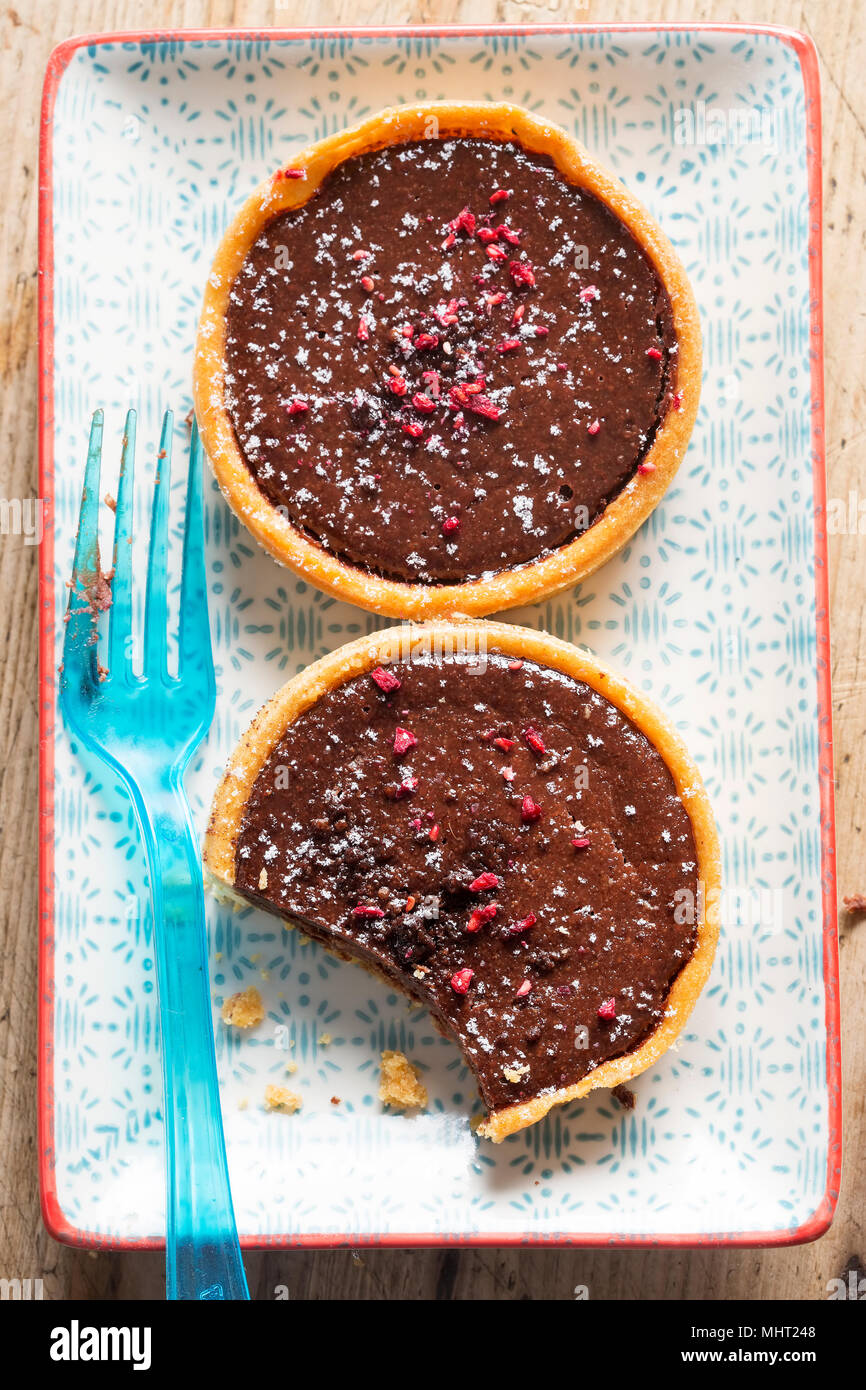 Raspberry and chocolate fondant tart. All butter pastry tart with ...