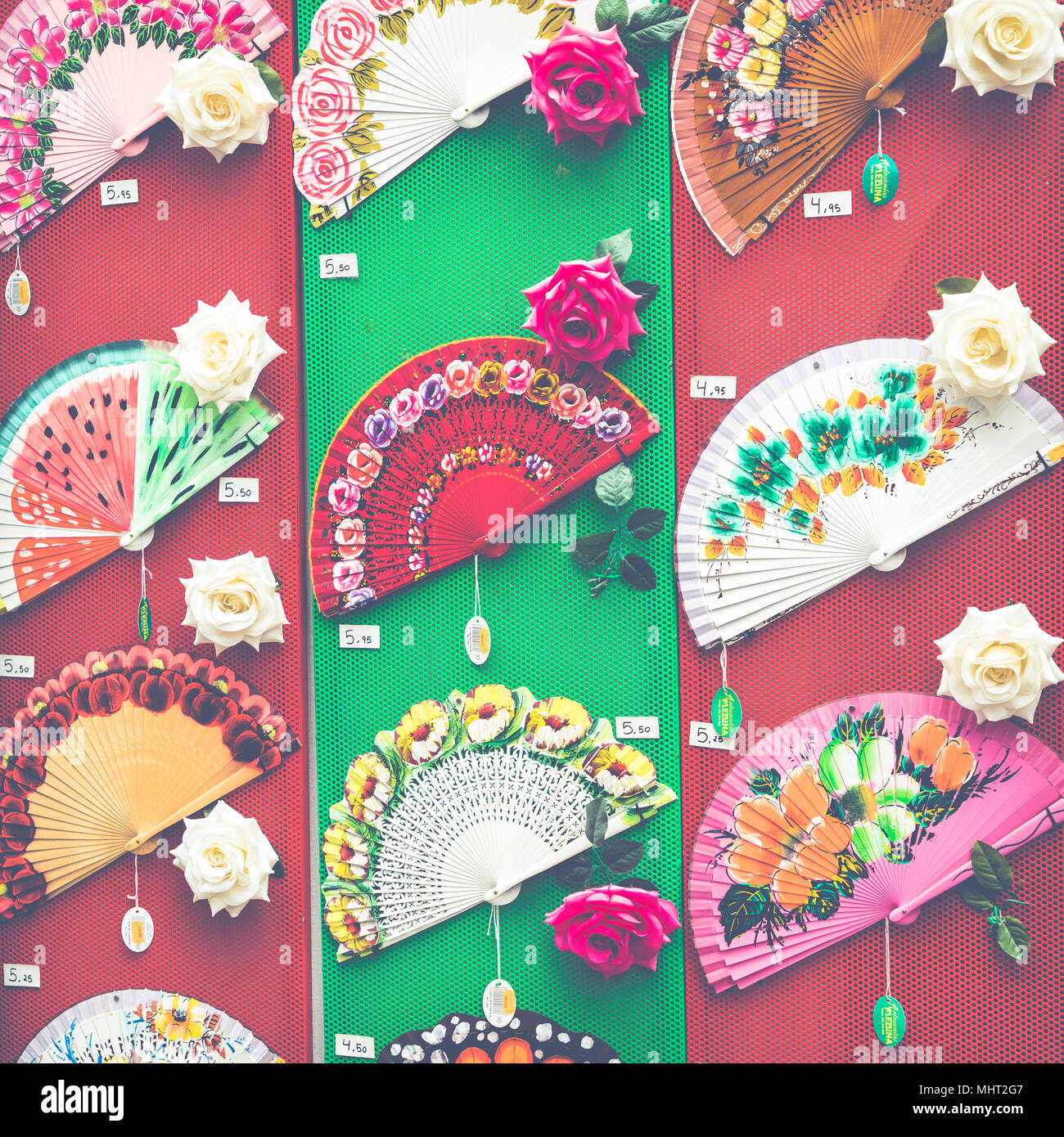 Detail of a typical spanish fan in souvenir shop in Cordoba, Andalusia ...