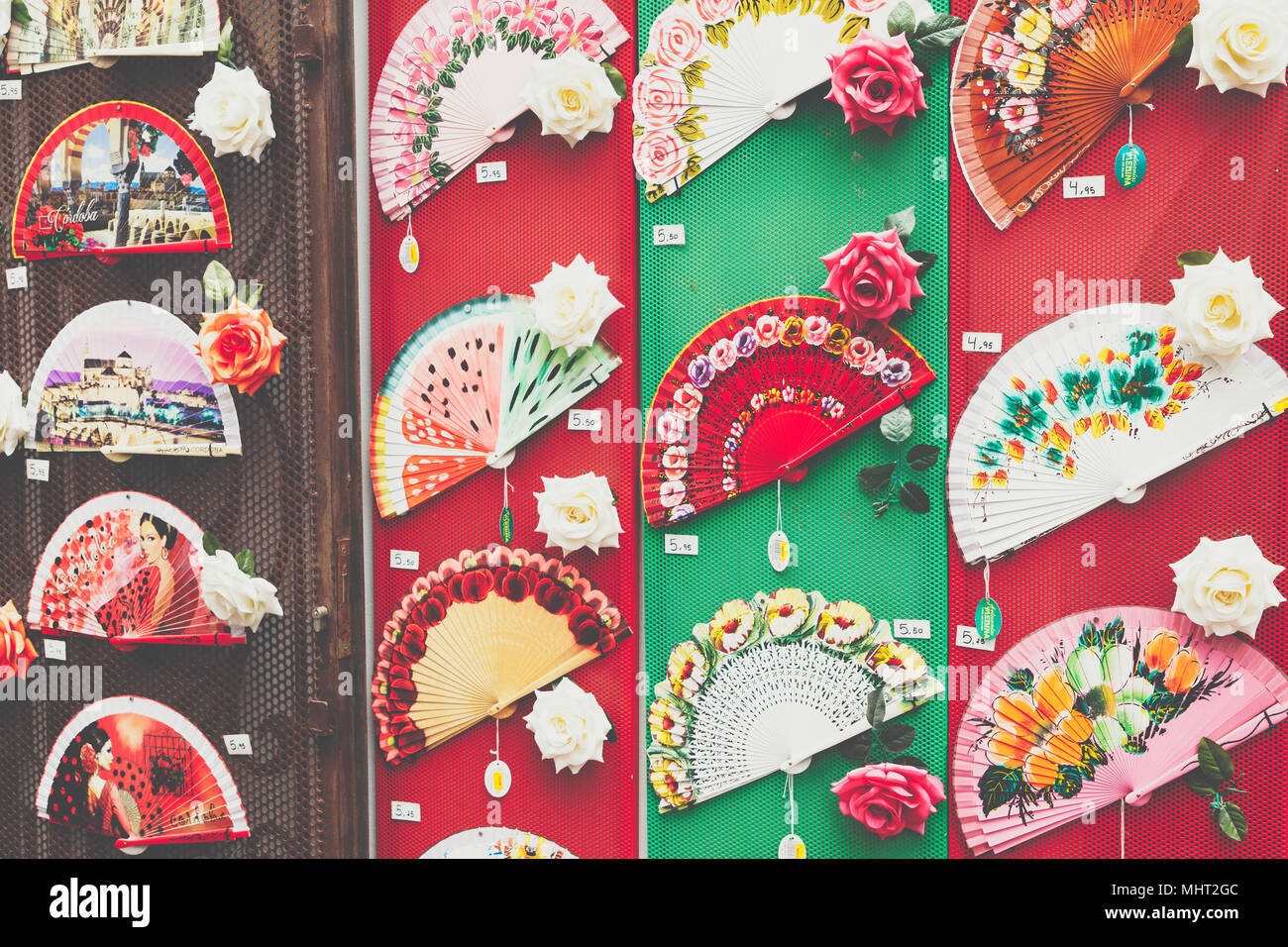 Detail of a typical spanish fan in souvenir shop in Cordoba, Andalusia ...