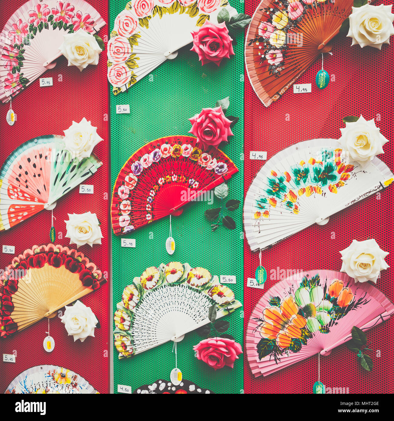 Detail of a typical spanish fan in souvenir shop in Cordoba, Andalusia ...