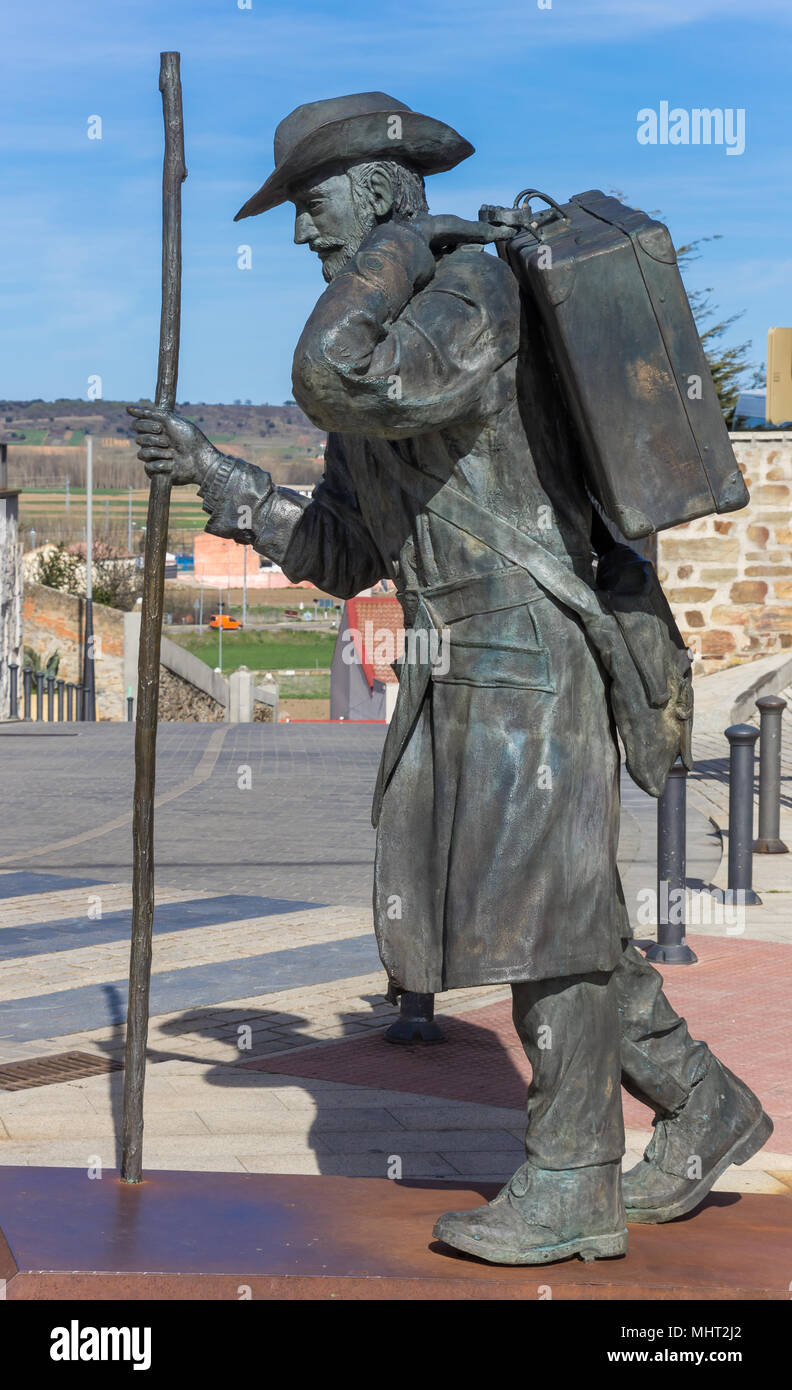 Statue of a pilgrim on the Camino de Santiago in Astorga, Spain Stock ...