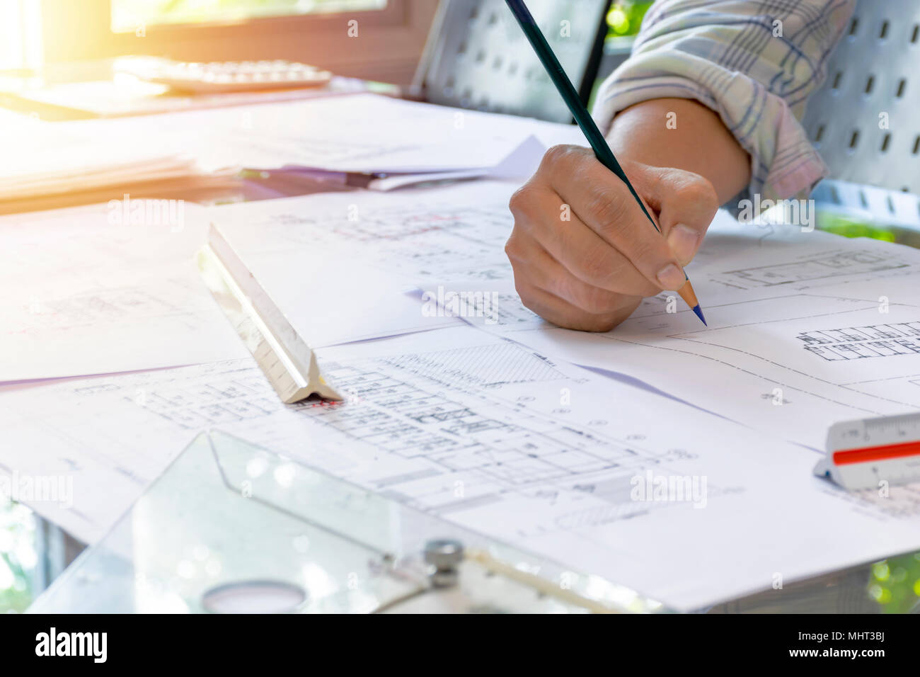 Concept architects.Architects workplace, architectural project ...