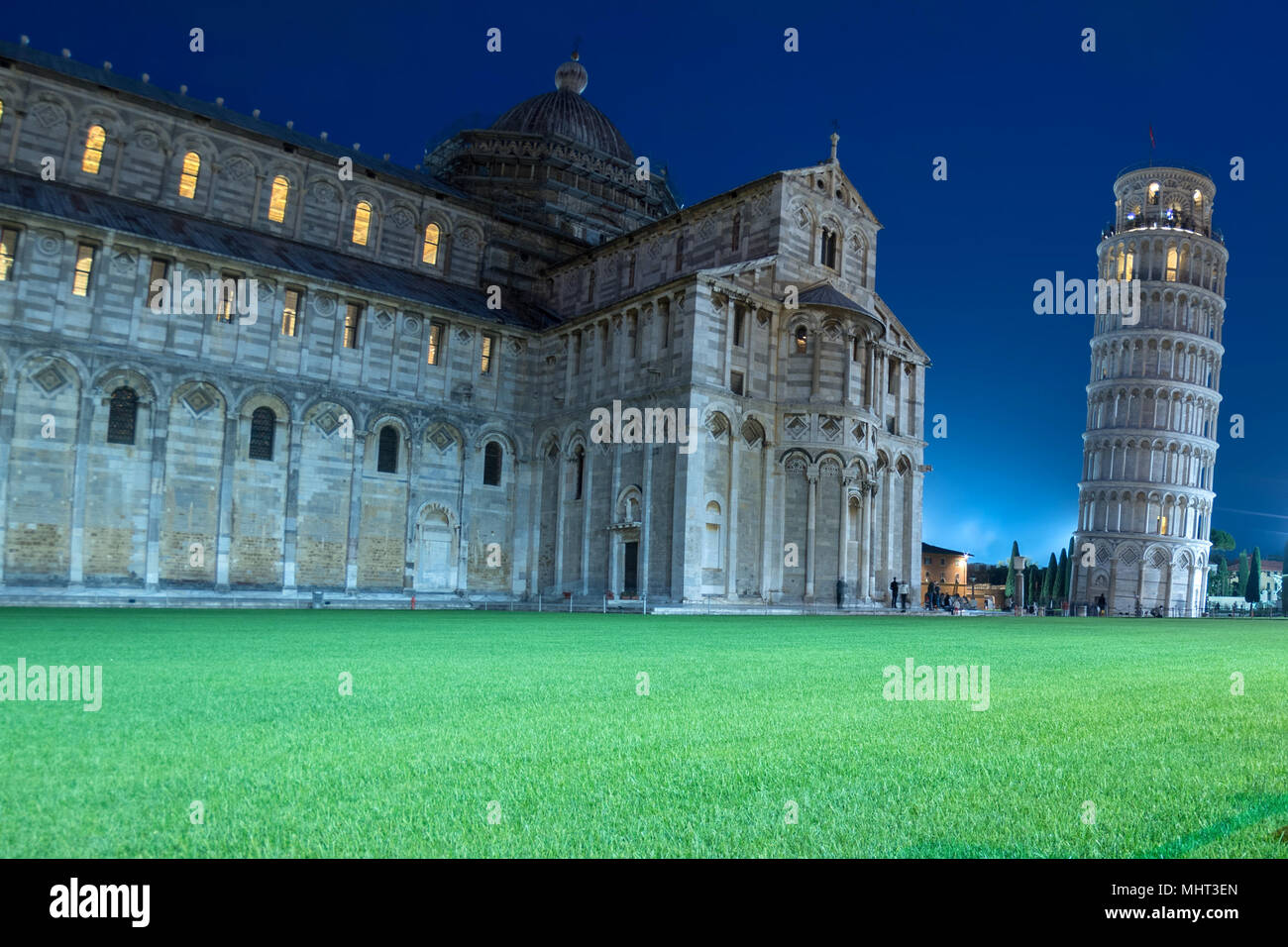 famous pisa leaning tower and dome night view Stock Photo - Alamy