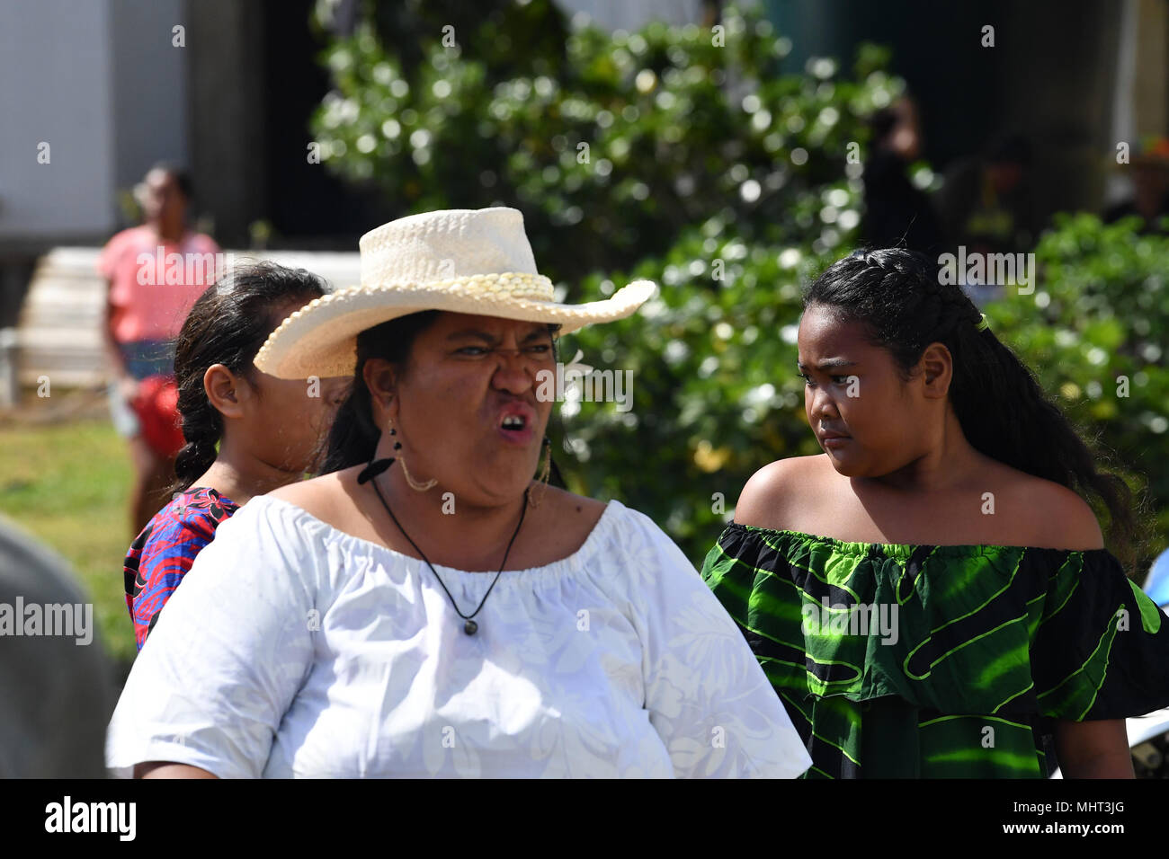 AITUTAKI, COOK ISLAND - AUGUST, 27 2017 - Local people at the christian ...