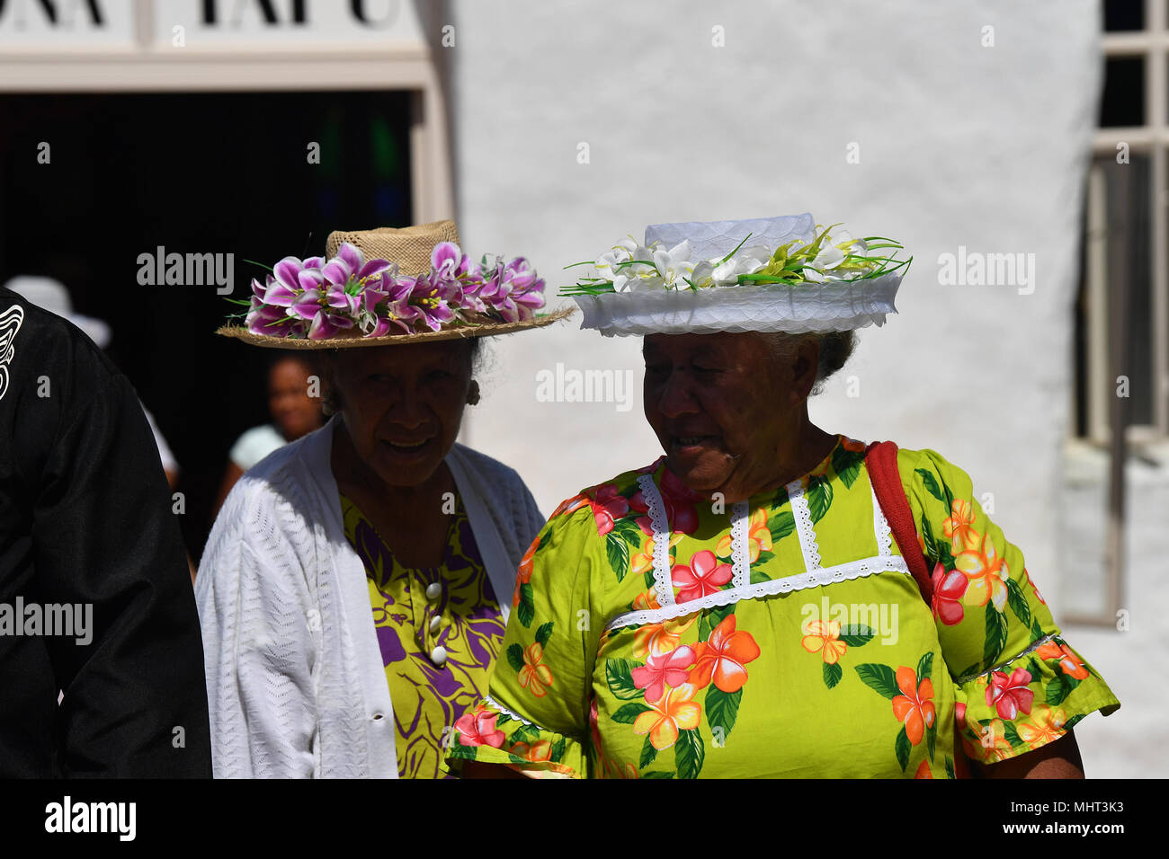 AITUTAKI, COOK ISLAND - AUGUST, 27 2017 - Local people at the christian ...