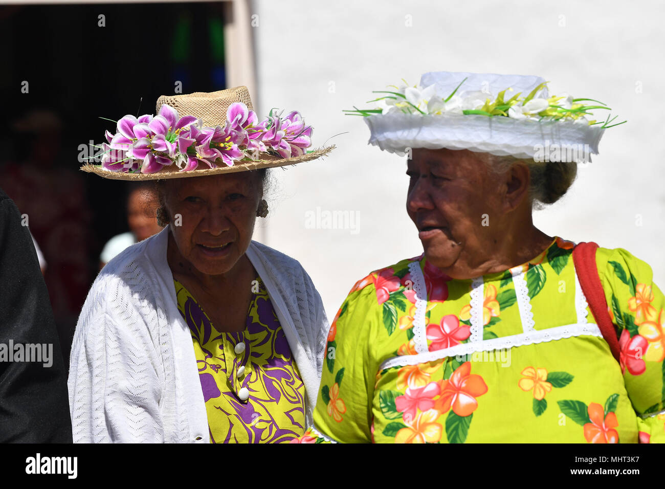 AITUTAKI, COOK ISLAND - AUGUST, 27 2017 - Local people at the christian ...