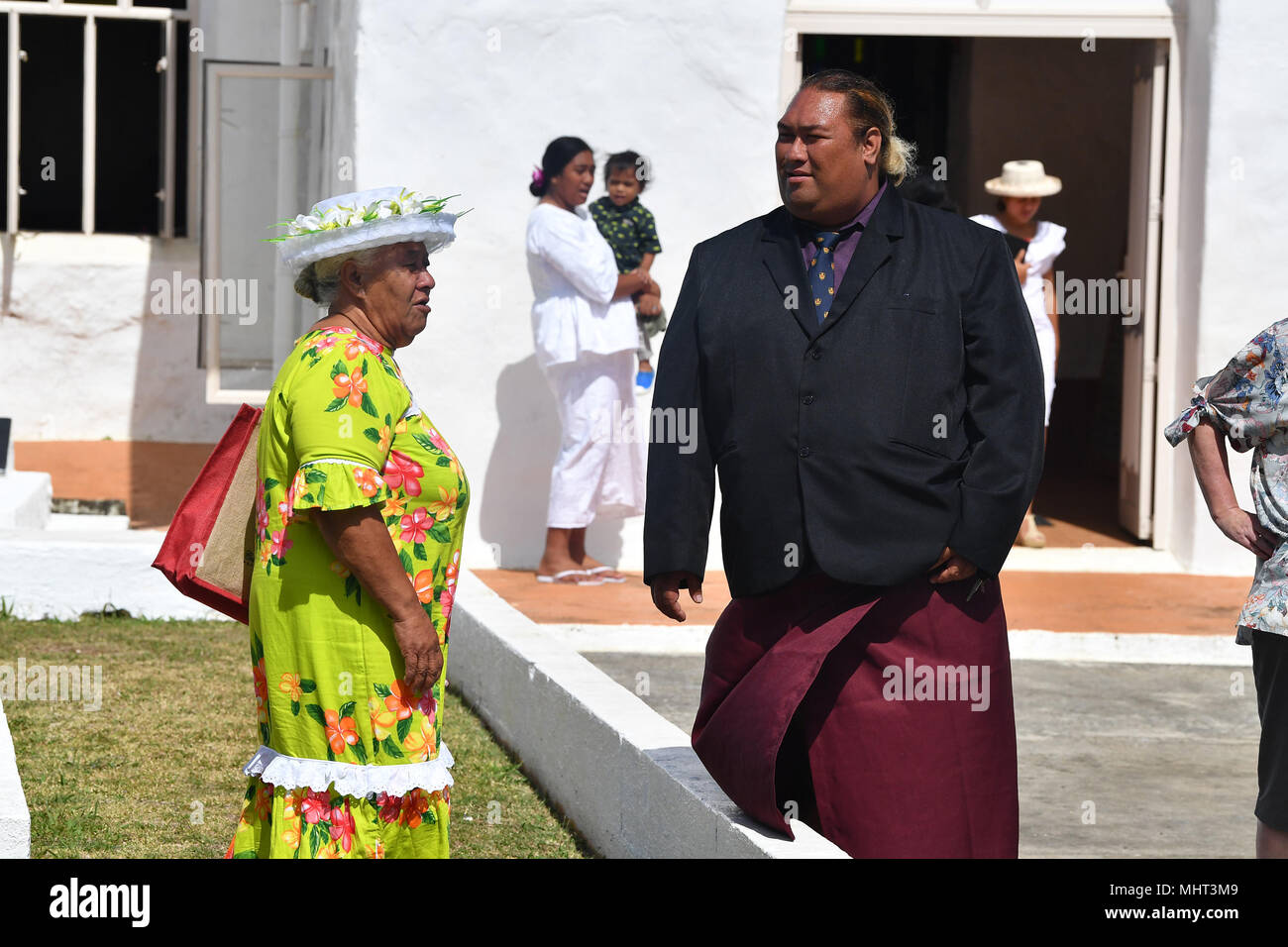 AITUTAKI, COOK ISLAND - AUGUST, 27 2017 - Local people at the christian ...
