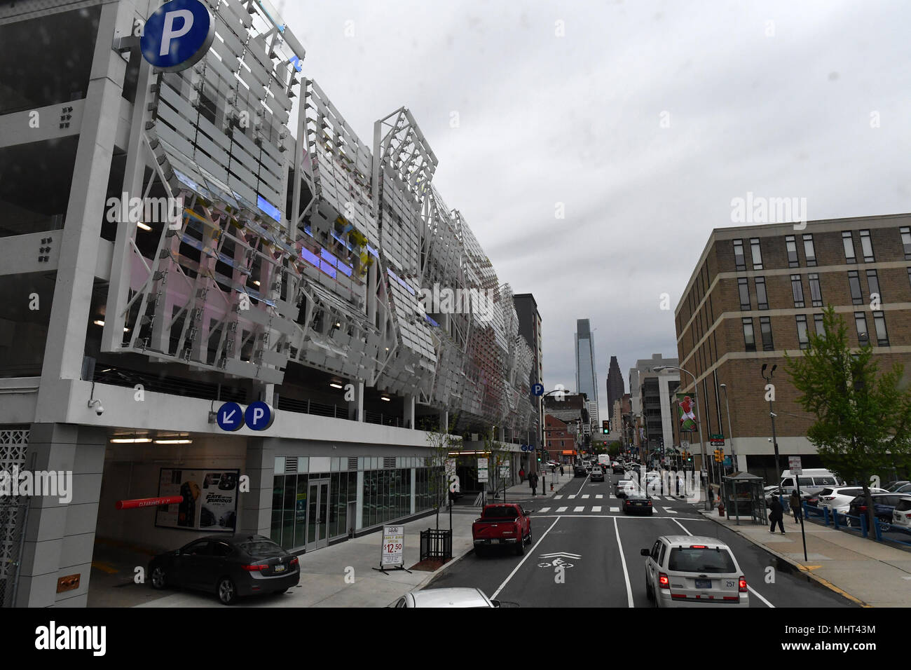 PHILADELPHIA, USA - APRIL 24 2017 - Town Traffic and congested highways ...