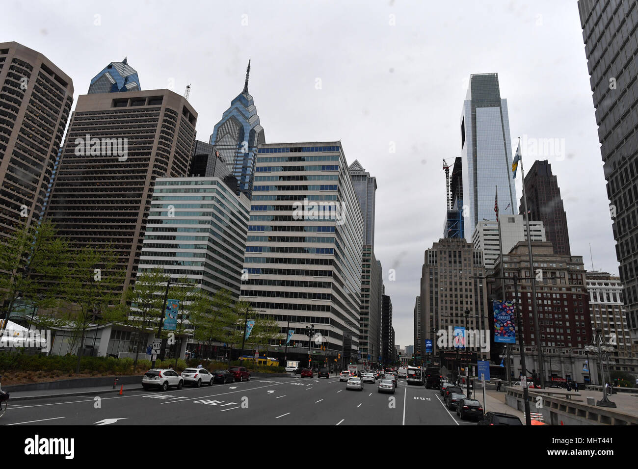 PHILADELPHIA, USA - APRIL 24 2017 - Town Traffic and congested highways ...