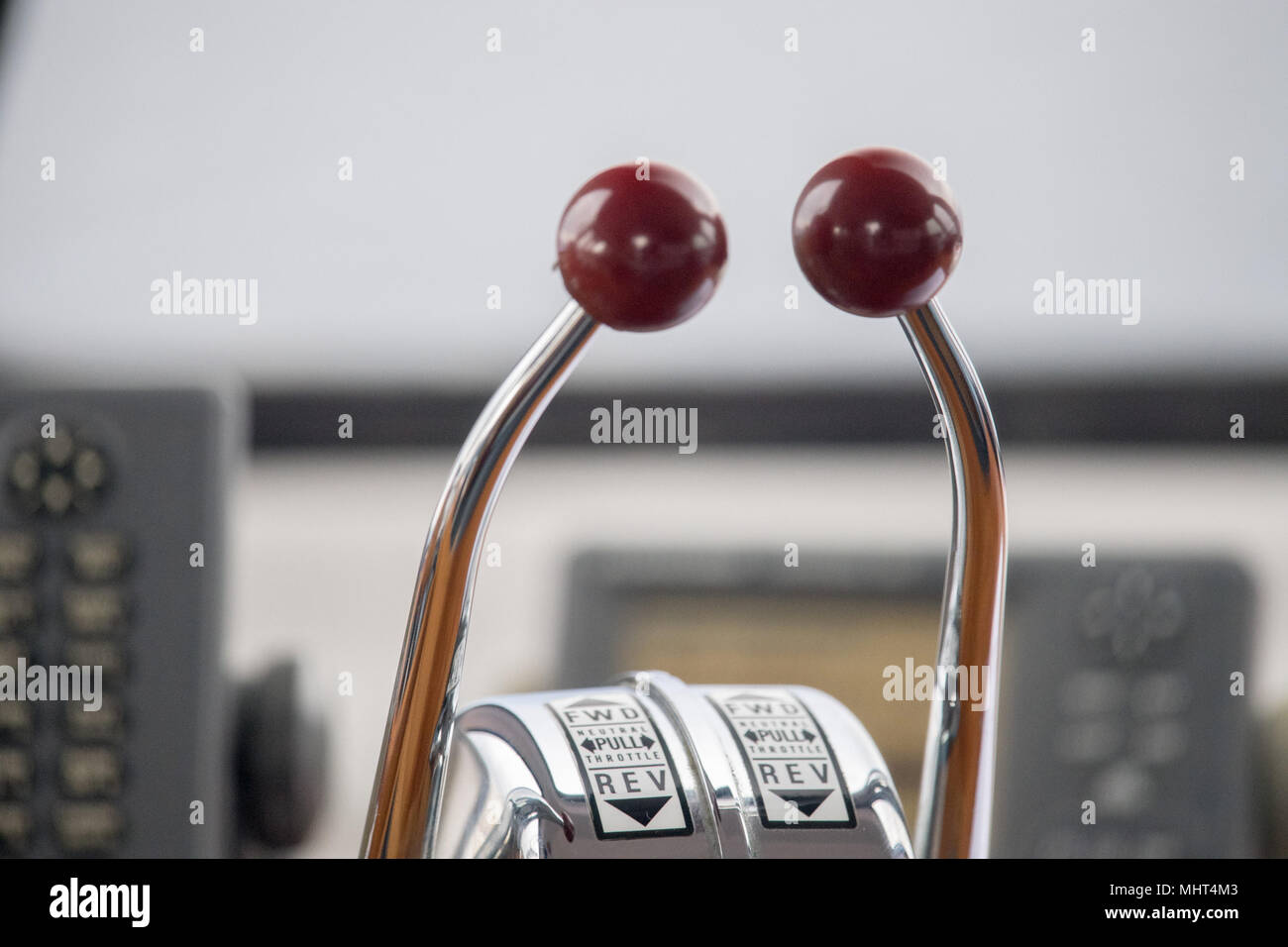 detail of boat speed control gear command Stock Photo - Alamy