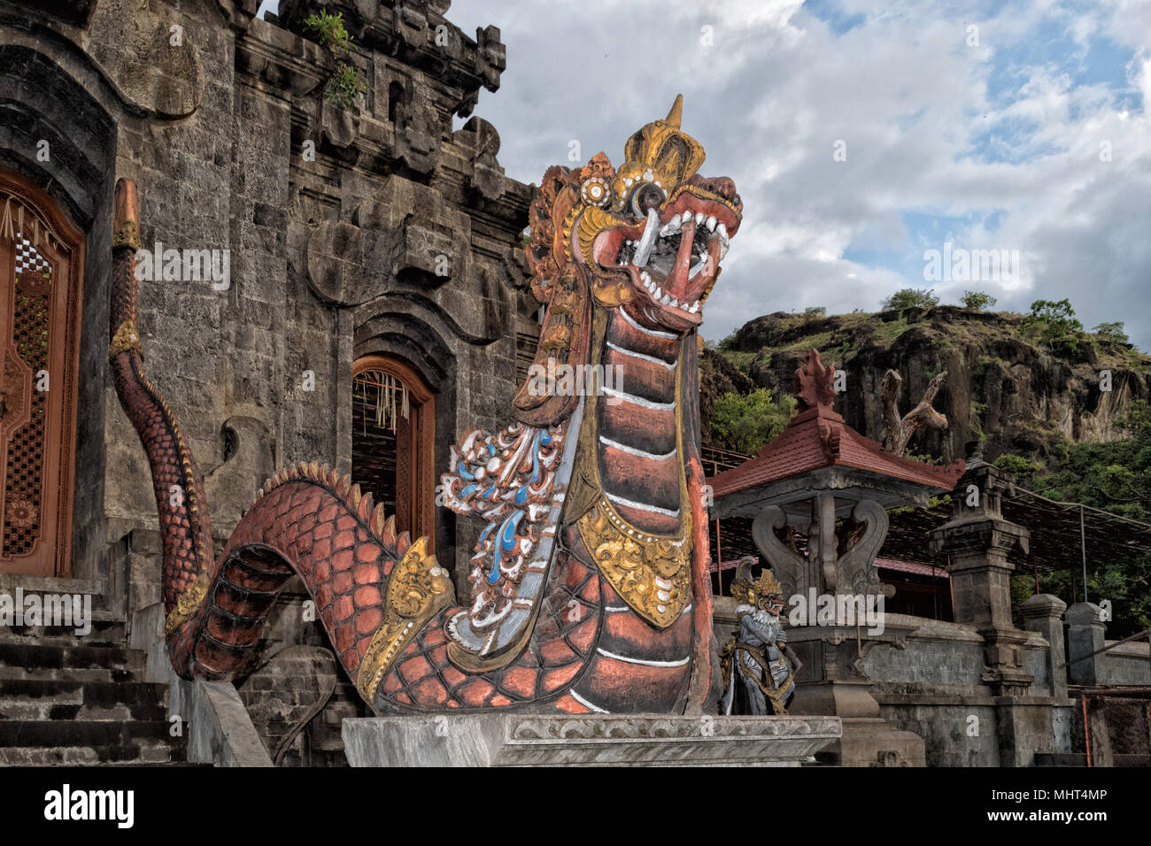 Dragon snake Bali Indonesia temple entrance door close up detail Stock ...
