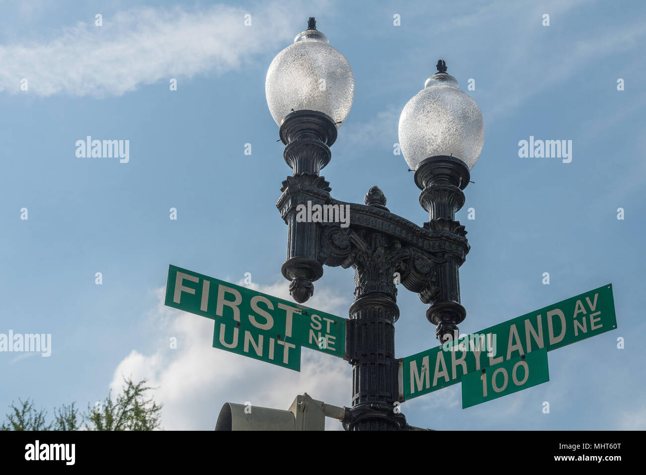 Washington DC first with maryland avenue green street sign Stock Photo ...