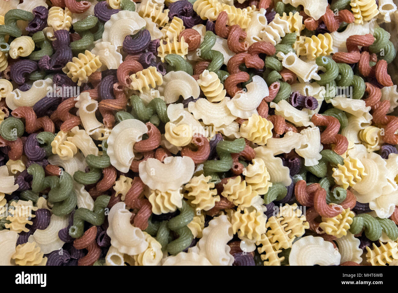 diffrent kind of colorful italian made pasta on display for sale Stock ...