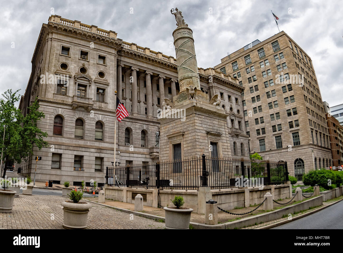 Baltimore Battle Monument at Clarence Mitchell Jr building Stock Photo ...