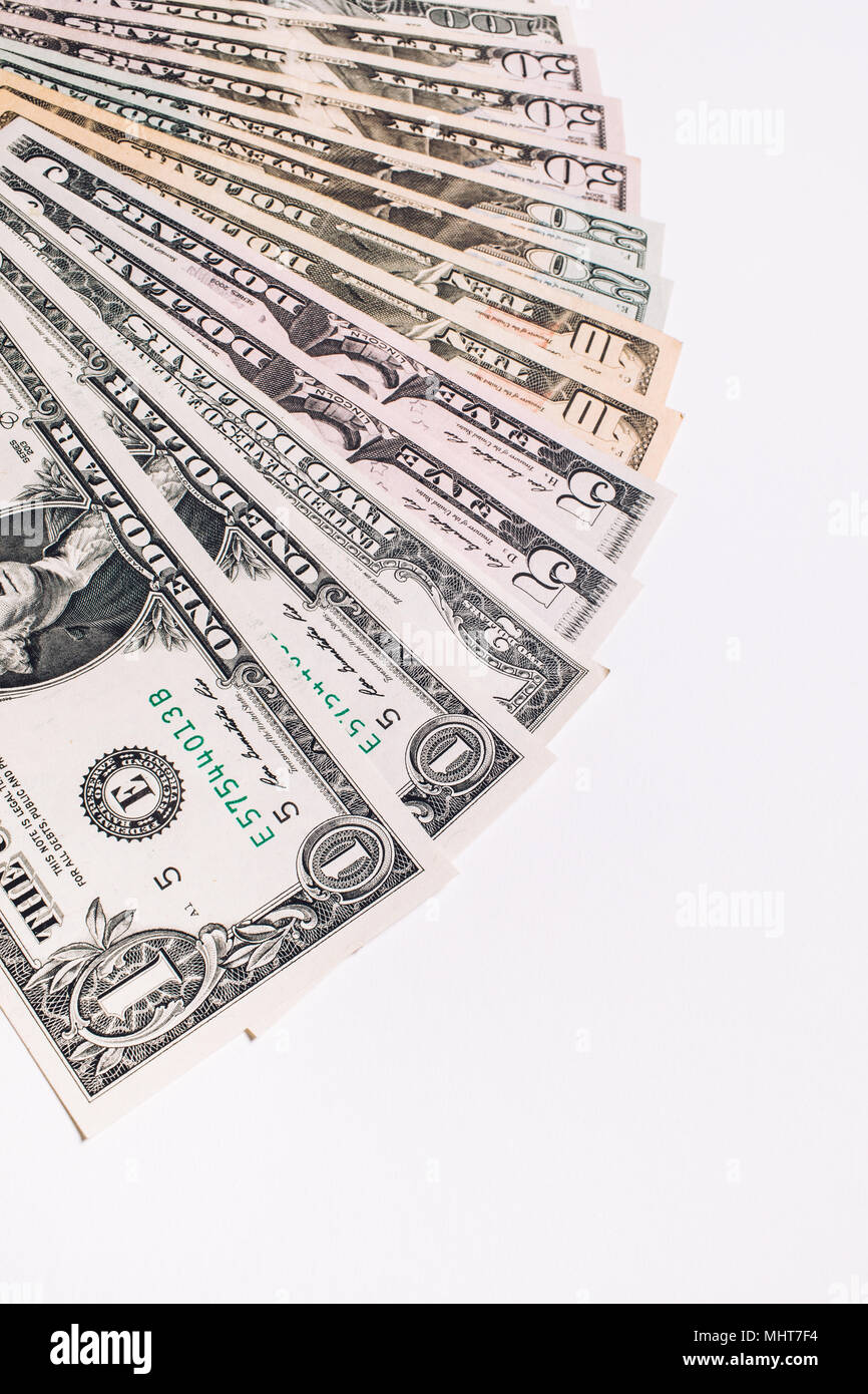 USA money banknotes on white background Stock Photo - Alamy