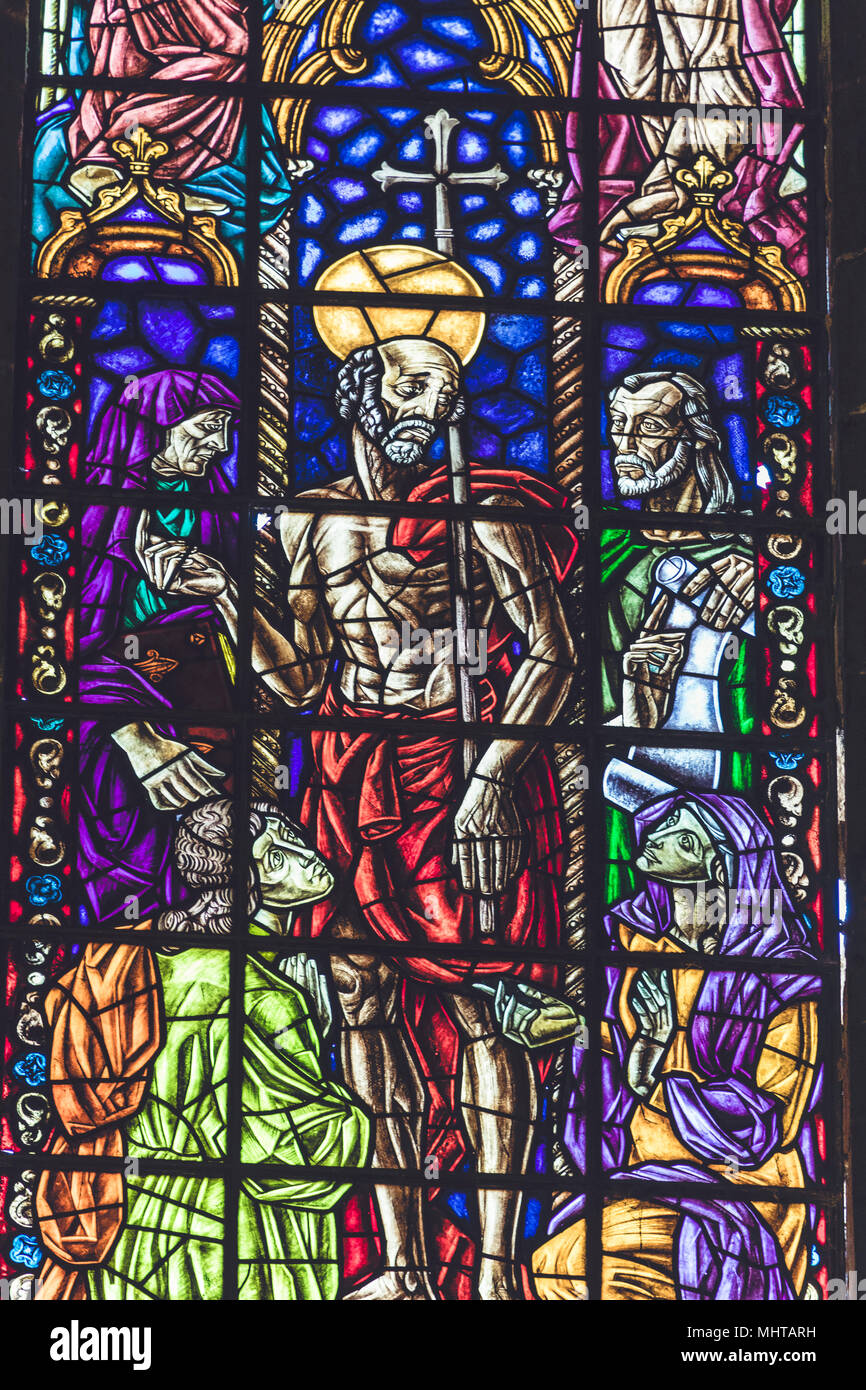 LISBON, PORTUGAL - JANUARY 19, 2018: View of stained glass windows ...