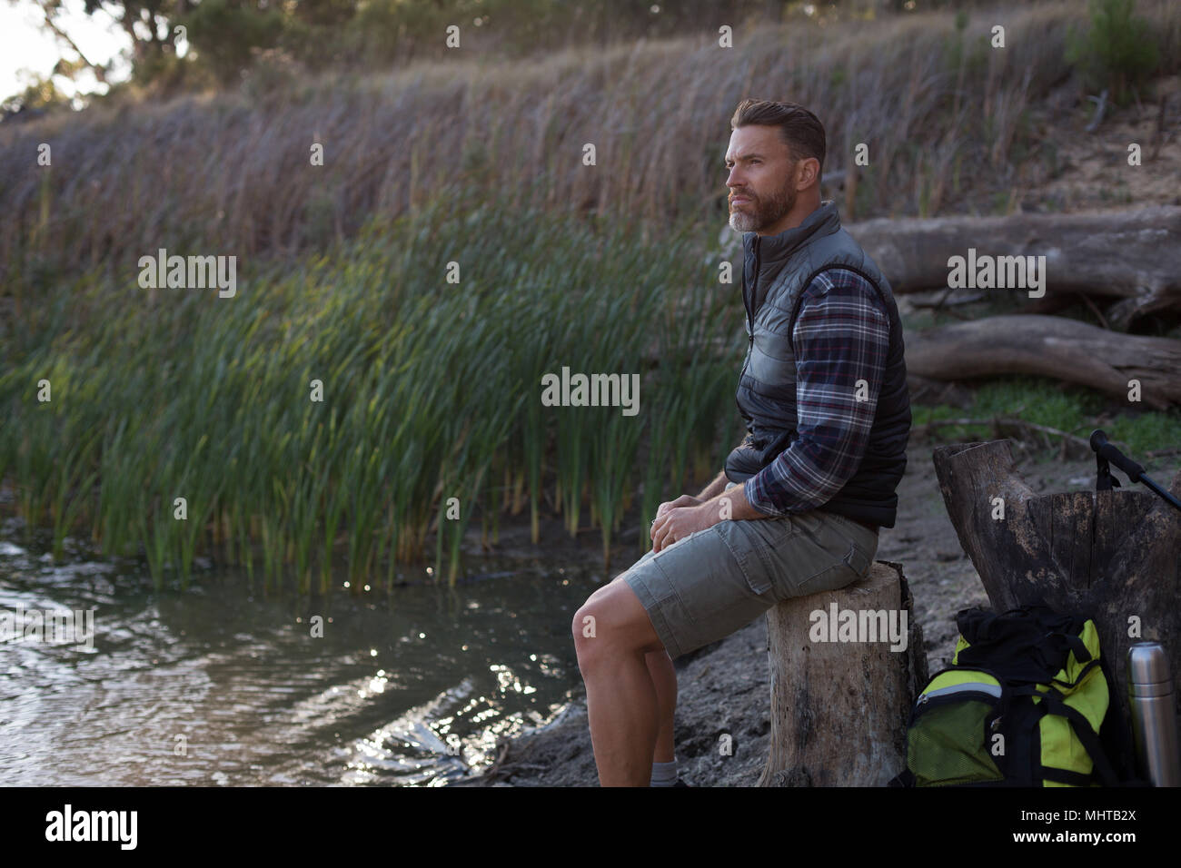 Man sitting on tree stump hi-res stock photography and images - Alamy