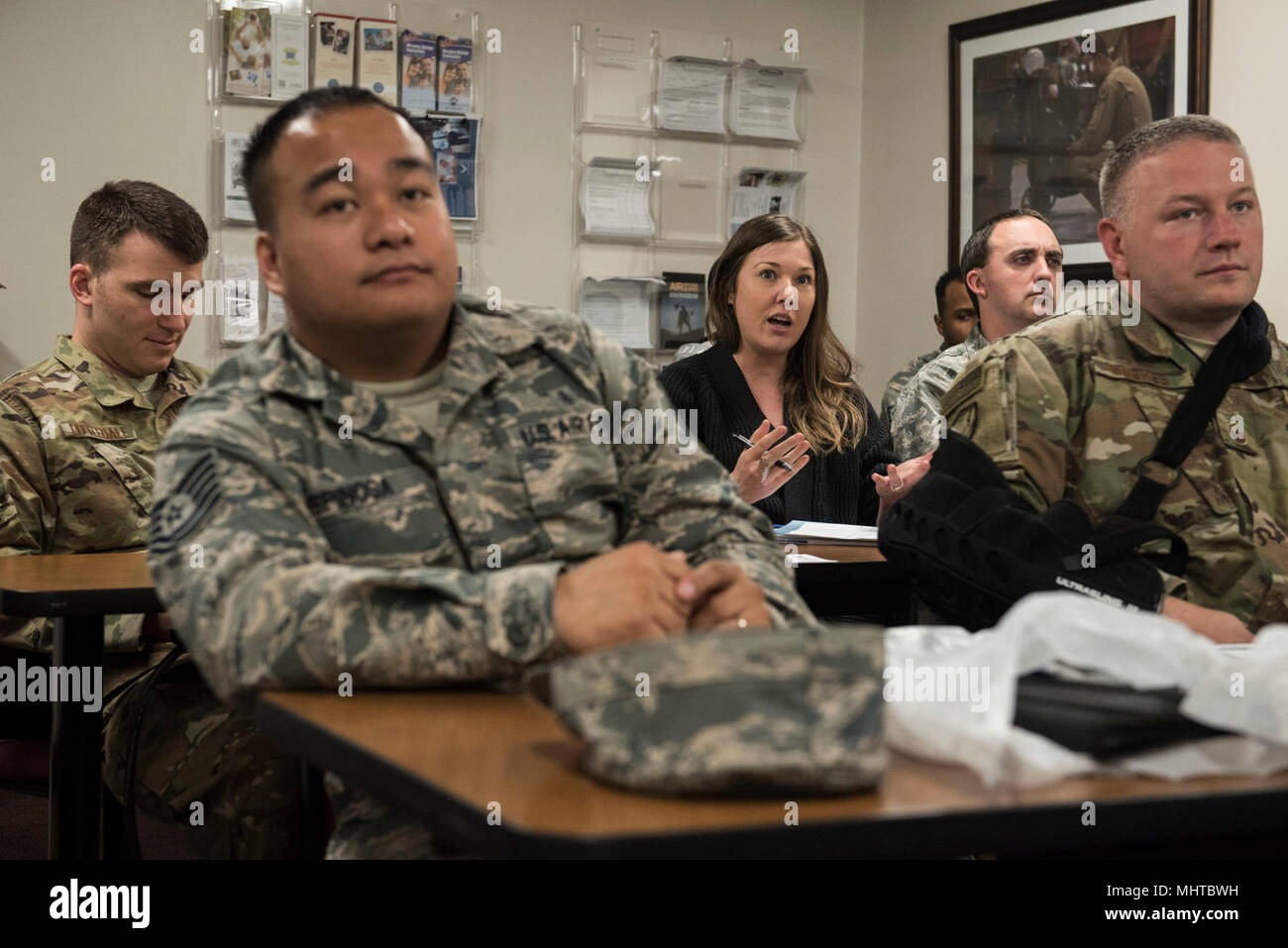 A Team Shaw member asks questions during a Smooth Move class at the 20th Force Support Squadron ...