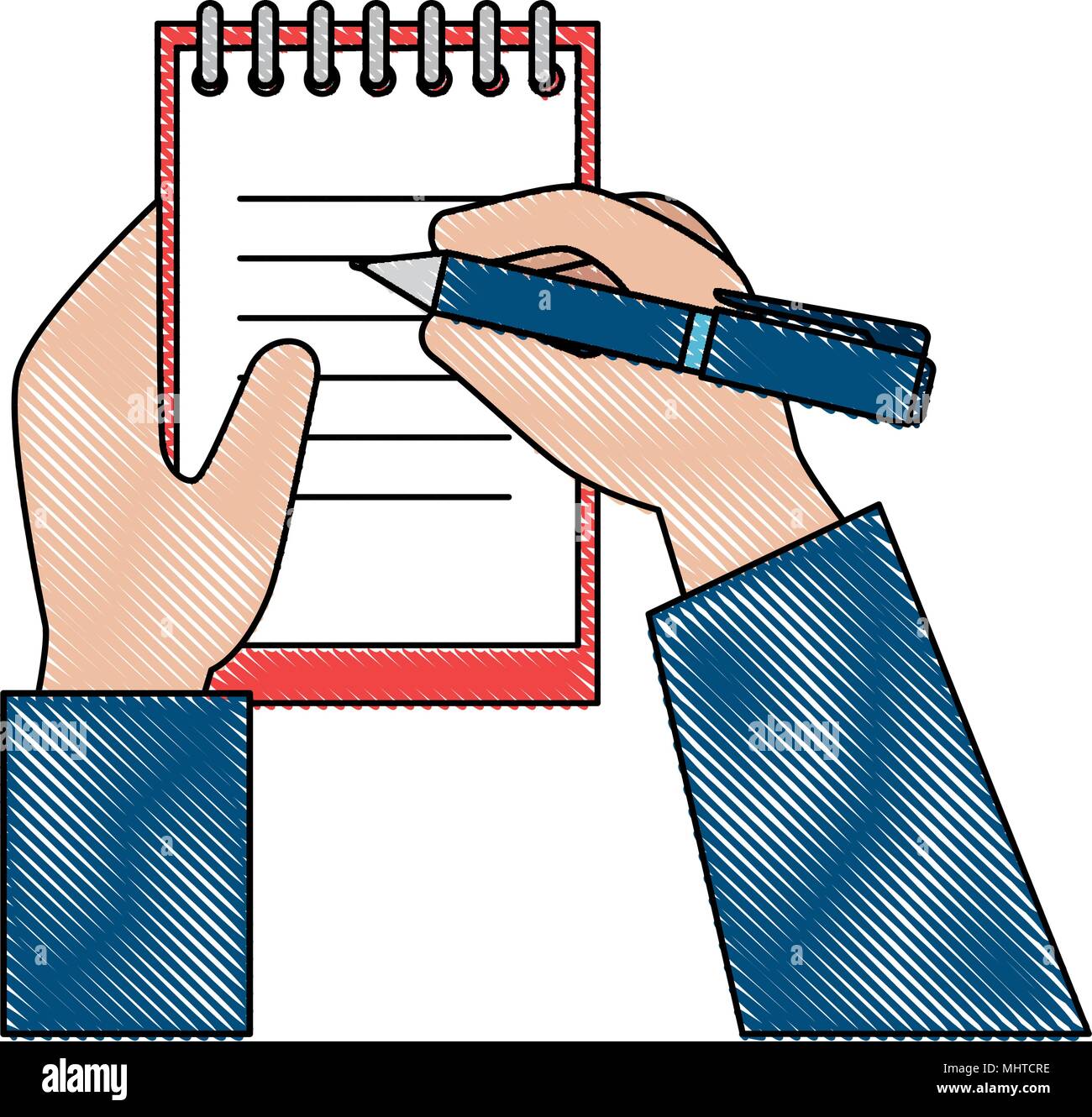 hand writing with pen in notebook vector illustration design Stock ...