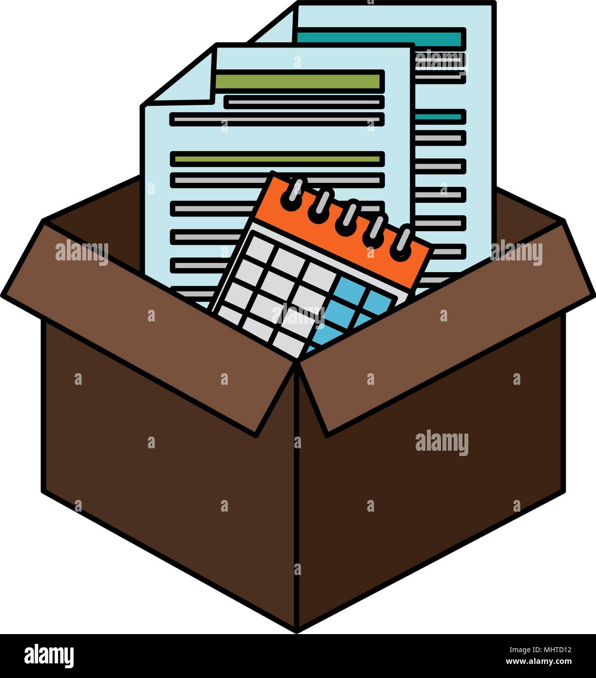 box carton with documents and calendar vector illustration design Stock ...