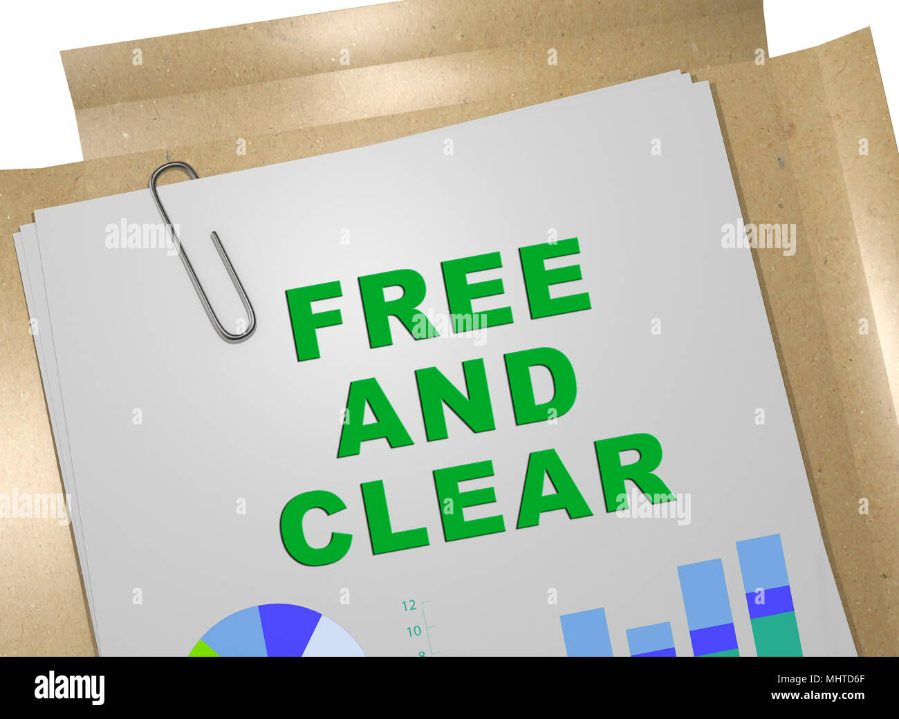 3D illustration of FREE AND CLEAR title on business document Stock ...