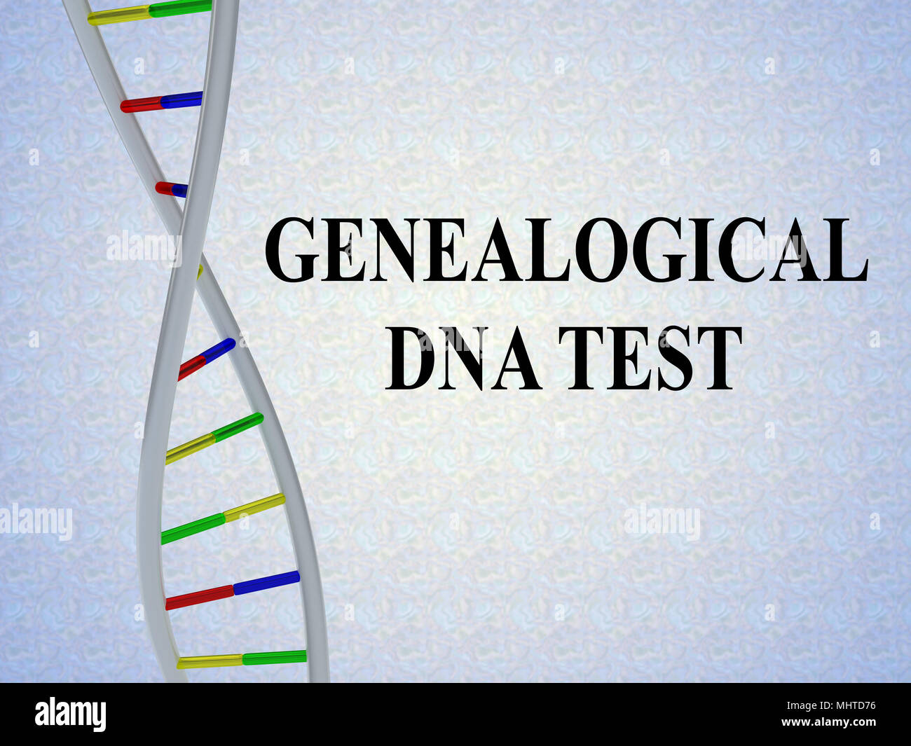 3D illustration of GENEALOGICAL DNA TEST script with DNA double helix ...