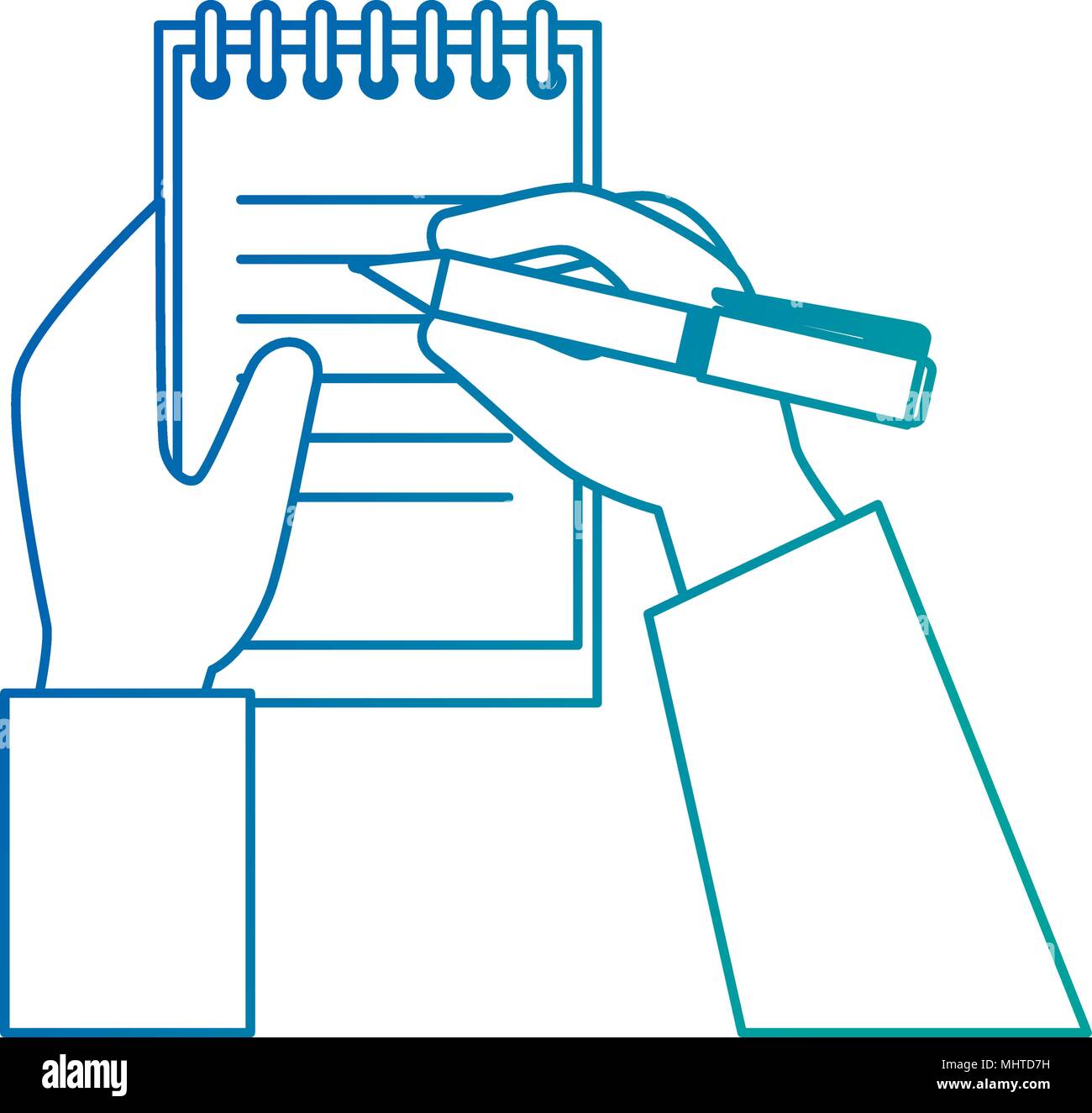 hand writing with pen in notebook vector illustration design Stock ...