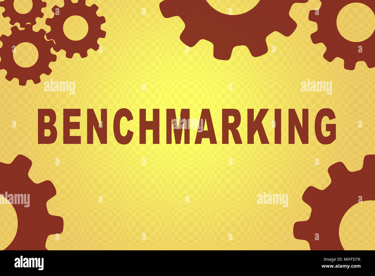 BENCHMARKING sign concept illustration with red gear wheel figures on ...