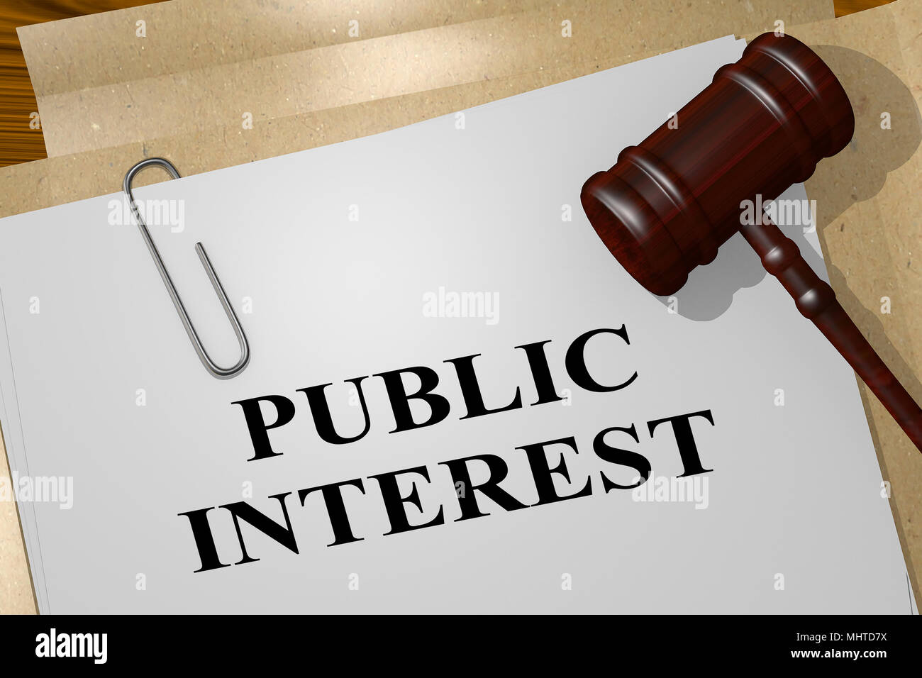 3D illustration of PUBLIC INTEREST title on legal document Stock Photo ...