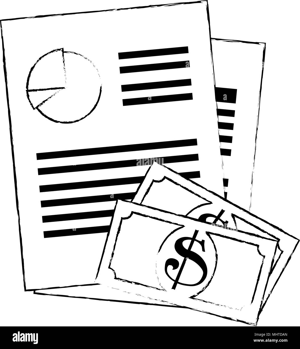 finance document paper and bills dollars vector illustration design ...