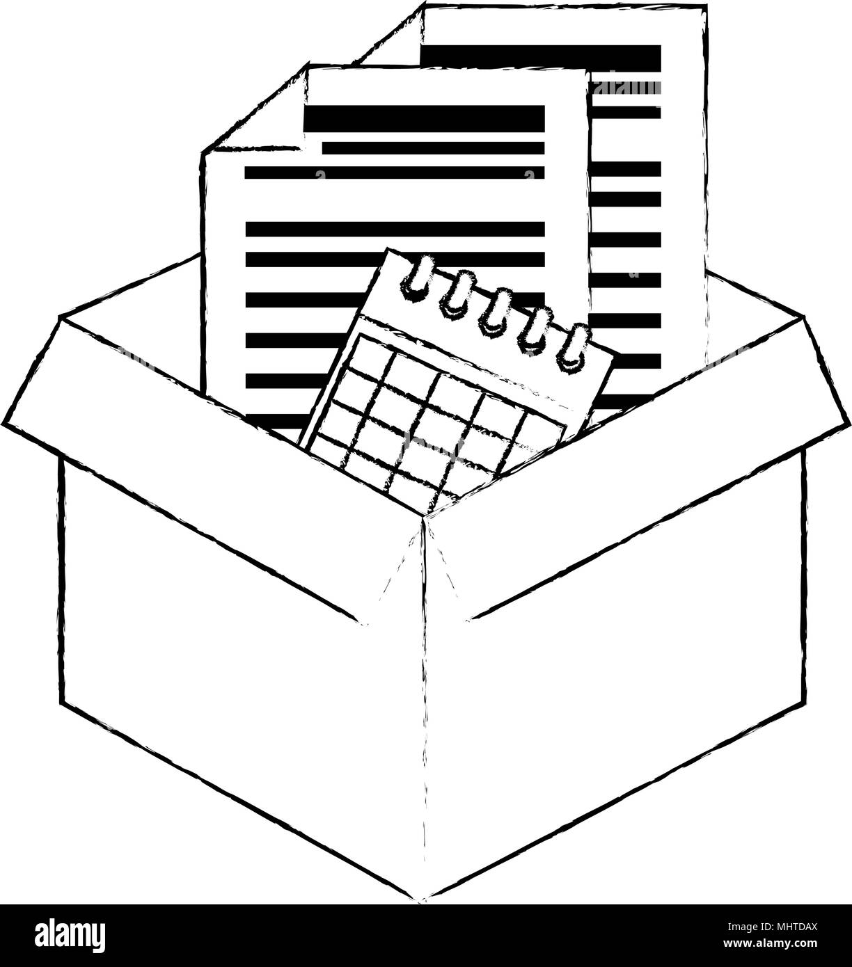 box carton with documents and calendar vector illustration design Stock ...